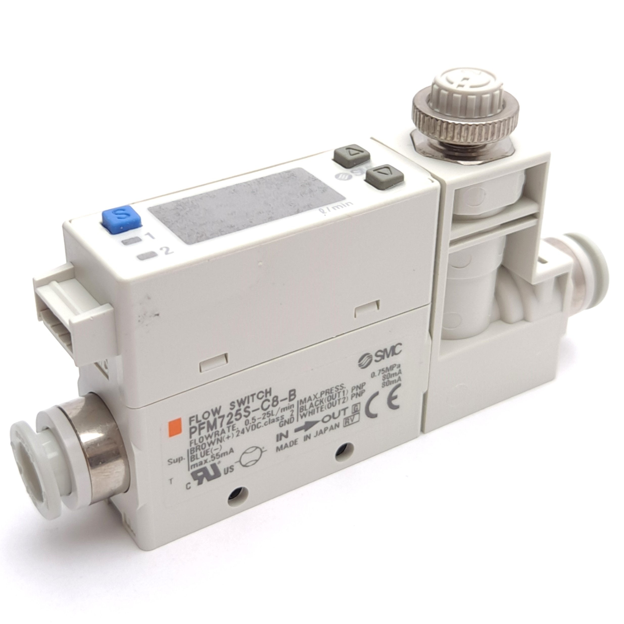 SMC PFM725S-C8-B Digital Flow Switch, 0.5-25 l/min, PNP Output, 0.75MP – Next Day Automation