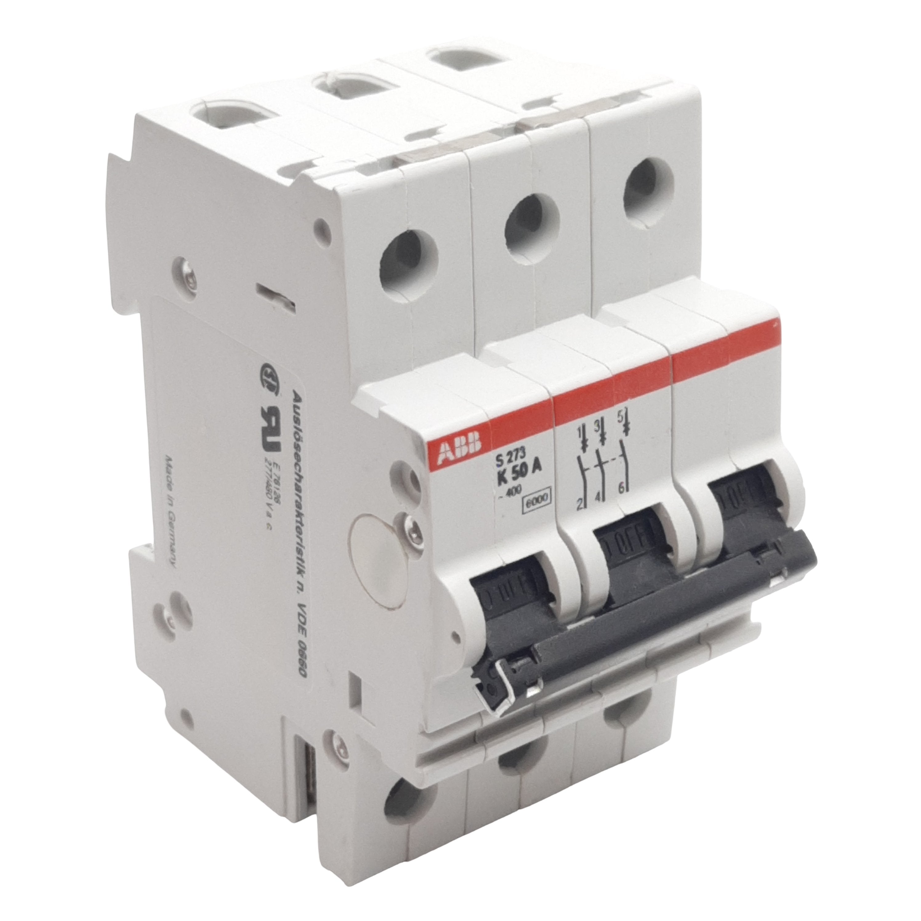 ABB S273-K50A Circuit Breaker, 3-Pole, 50A 277/480VAC, DIN Rail Mount – Next Day Automation