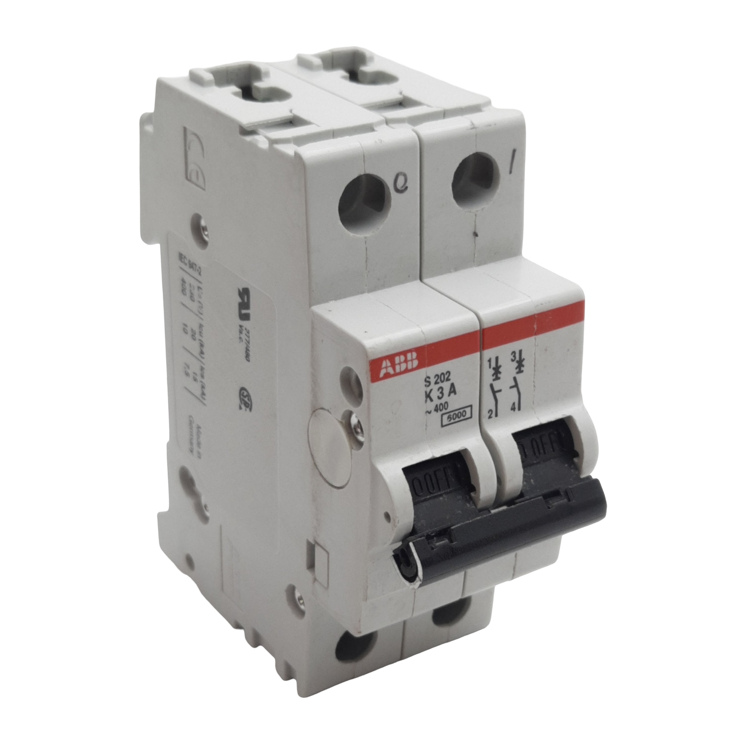 ABB S202-K3 Circuit Breaker, 2-Poles, 3A 400VAC, K-Curve, DIN Rail Mou – Next Day Automation