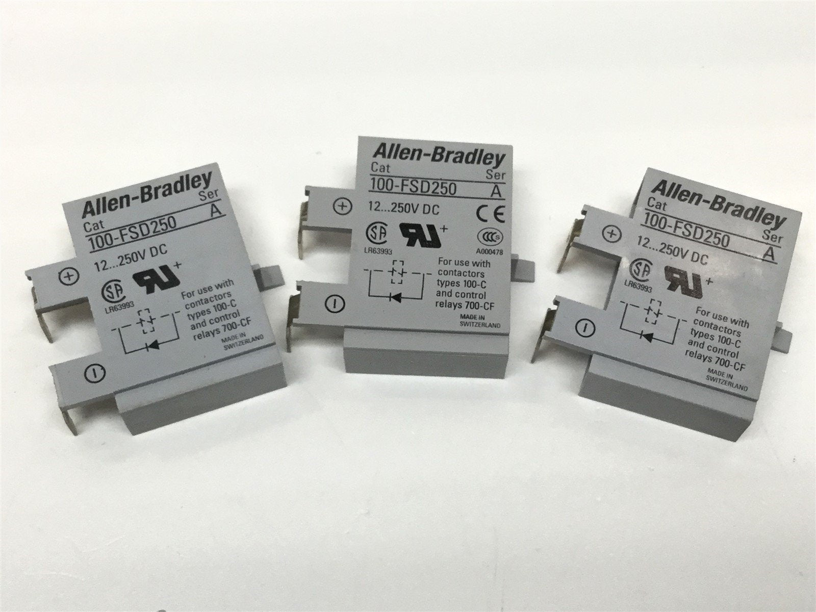Lot of 3 Allen Bradley 100-FSD250 Diode Surge Suppressor Module 12-250 ...