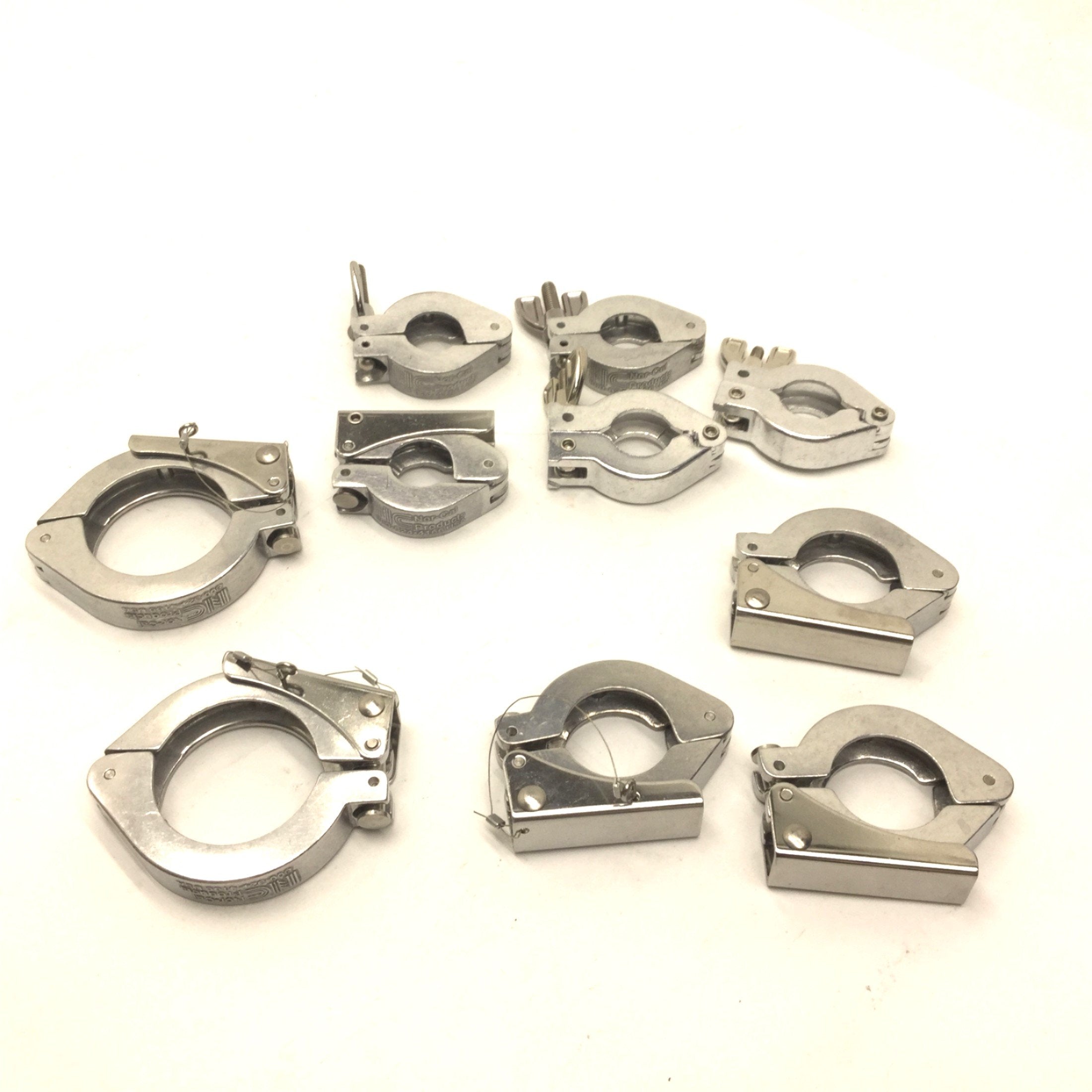 Lot of 10 Miscellaneous Single-Pin Vacuum Latch & Wing Nut Tri-Clamps ...