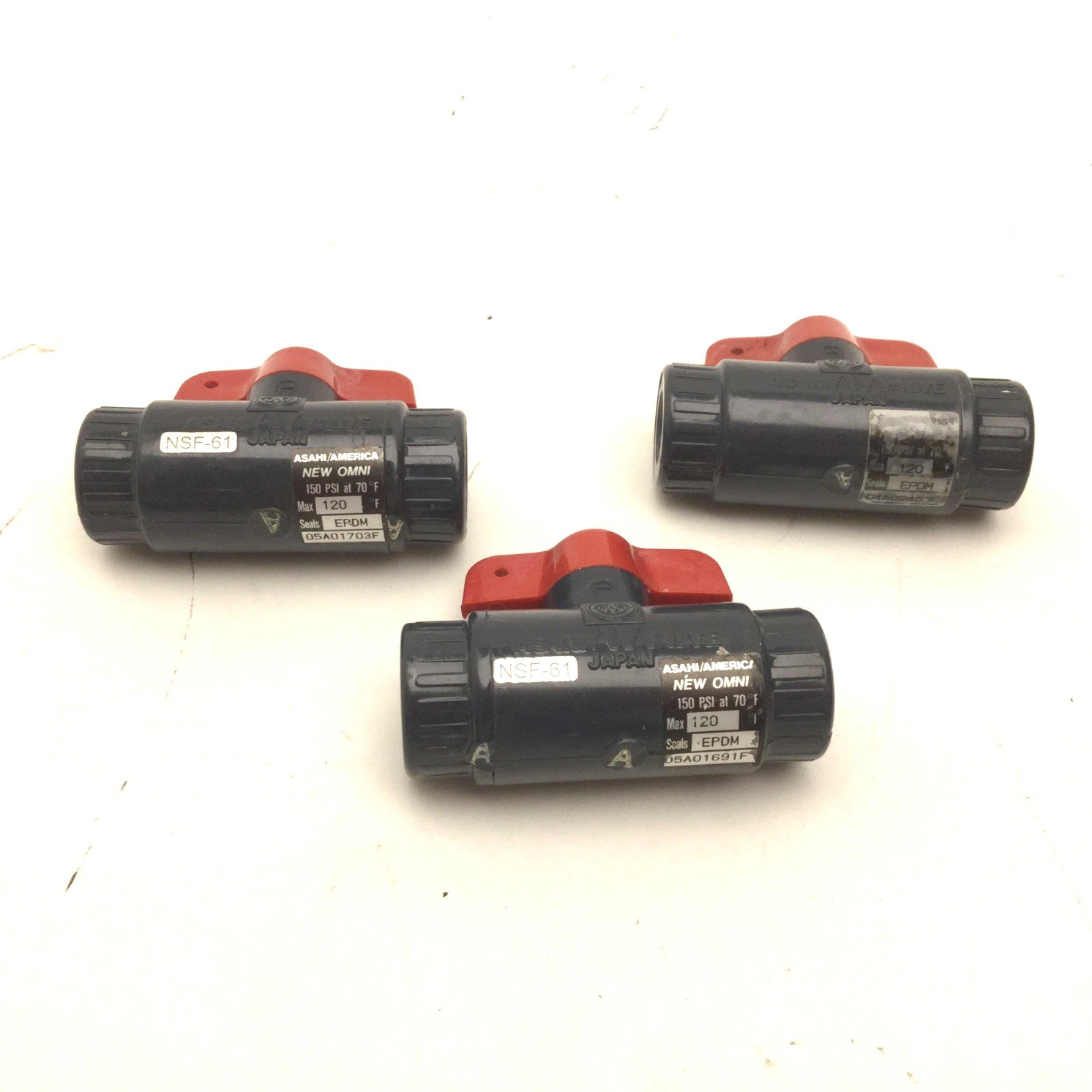 Lot of 3 Asahi AV Valve 13-3/8 Type C PVC Ball Valve, EPDM Seals, 150P ...