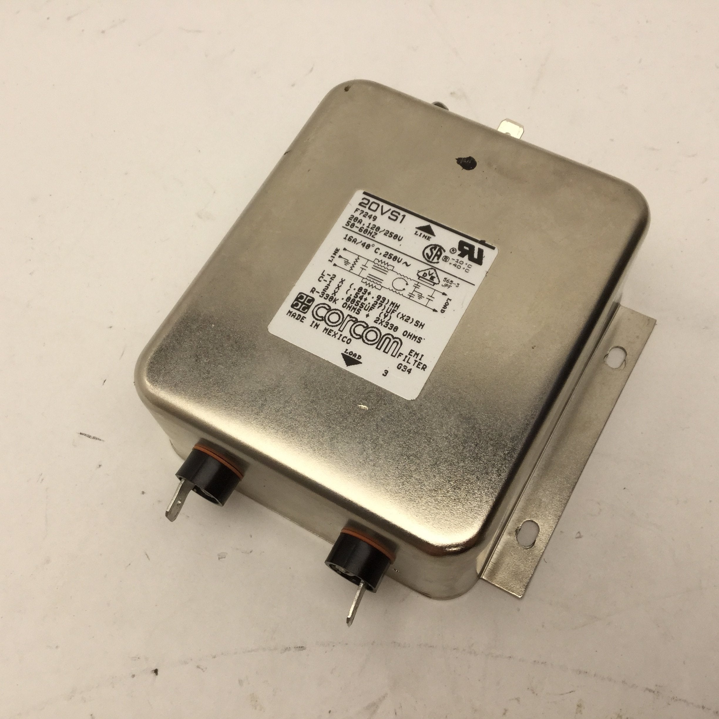 Corcom 20VS1 Line Filter 120/250VAC, 20A, 50/60Hz, 1PH, Spade Terminal ...