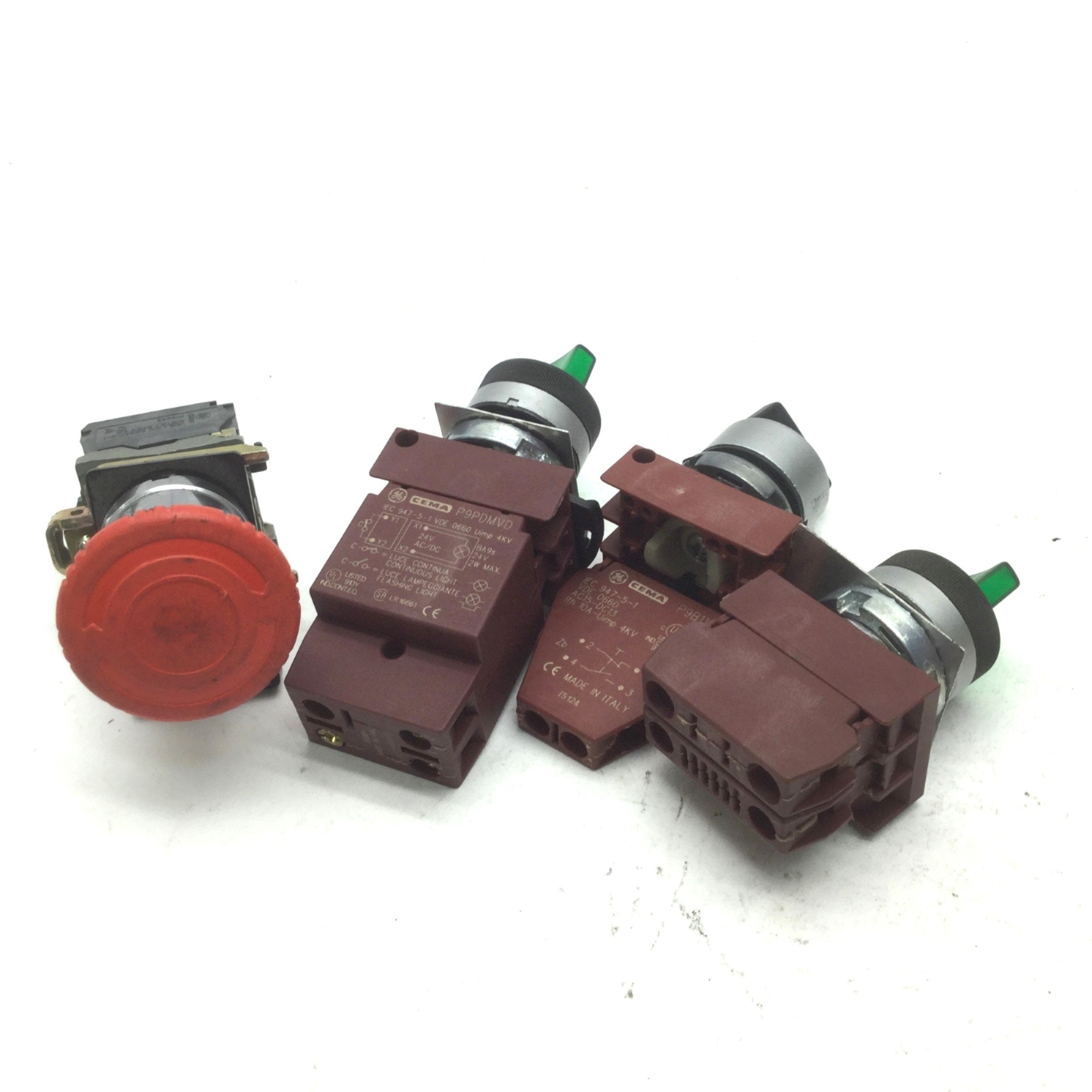 Lot of 2 Selector Switches, 1 Green Pilot light (Switch), and 1 Estop ...