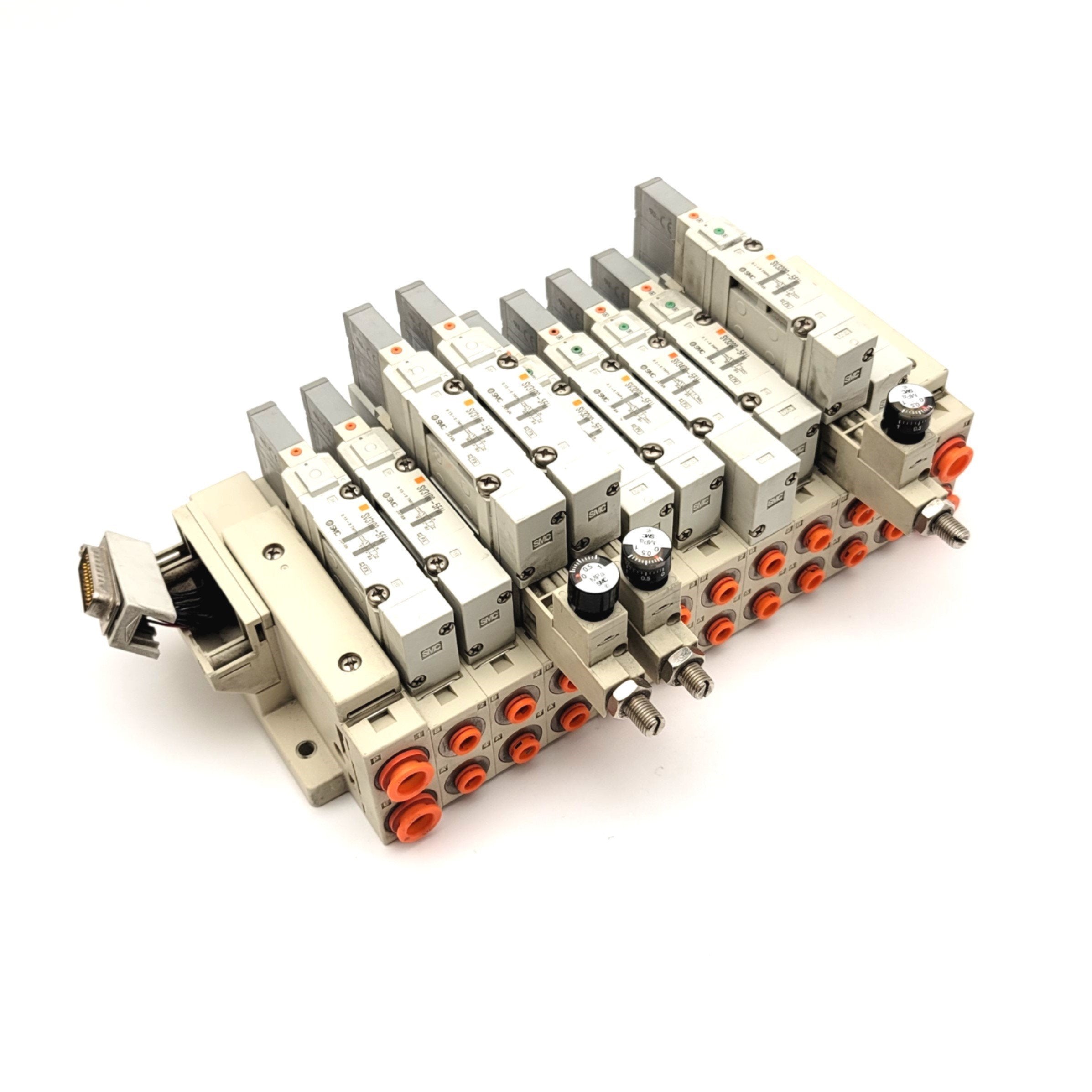 SMC Manifold With 10x 5-Port Solenoid Valves And 3x Interface Regulato ...