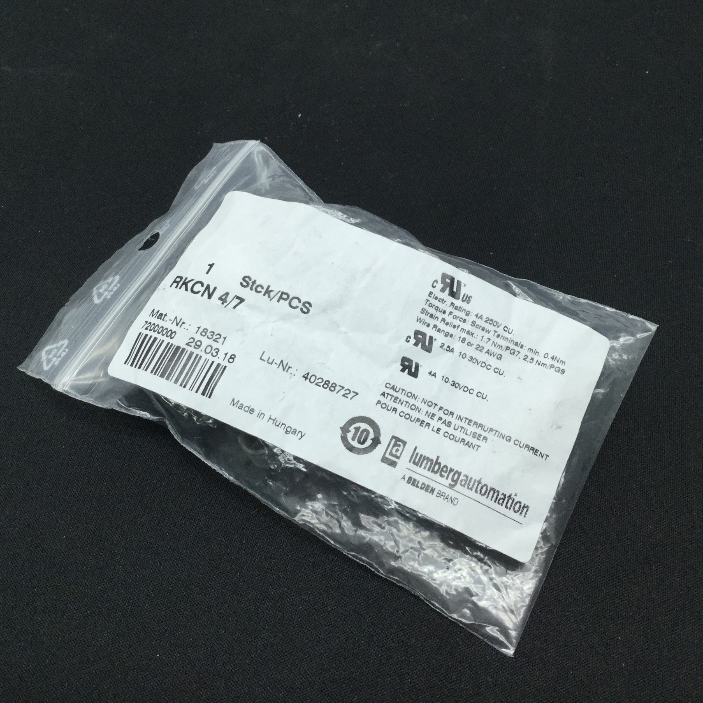 Lumbergautomation Belden RKCN 4/7 Field Attachable Connector Female M1 ...
