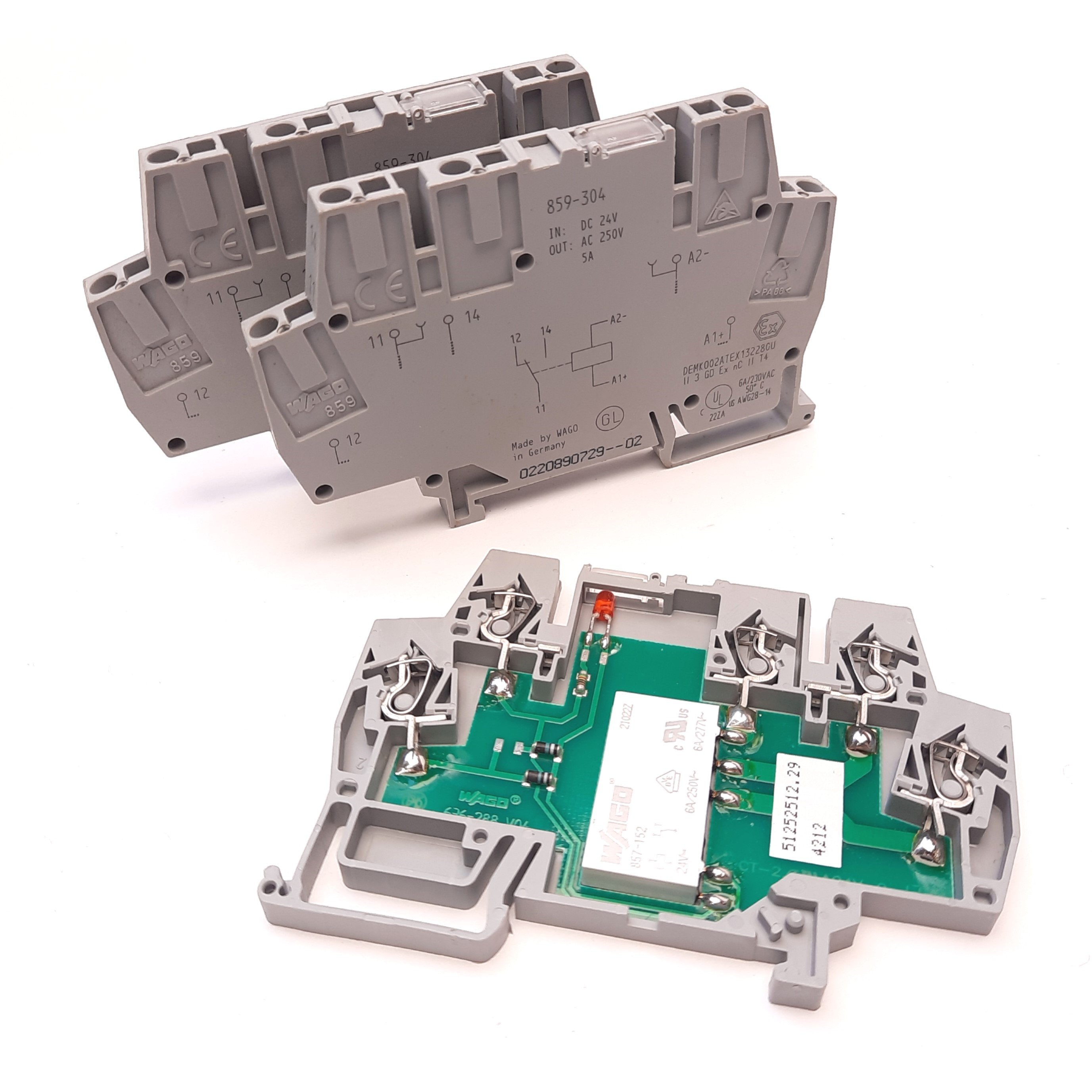 Lot of 3 Wago 859-304 Relay Modules Input: 24VDC Output: 250VAC 5A LED ...