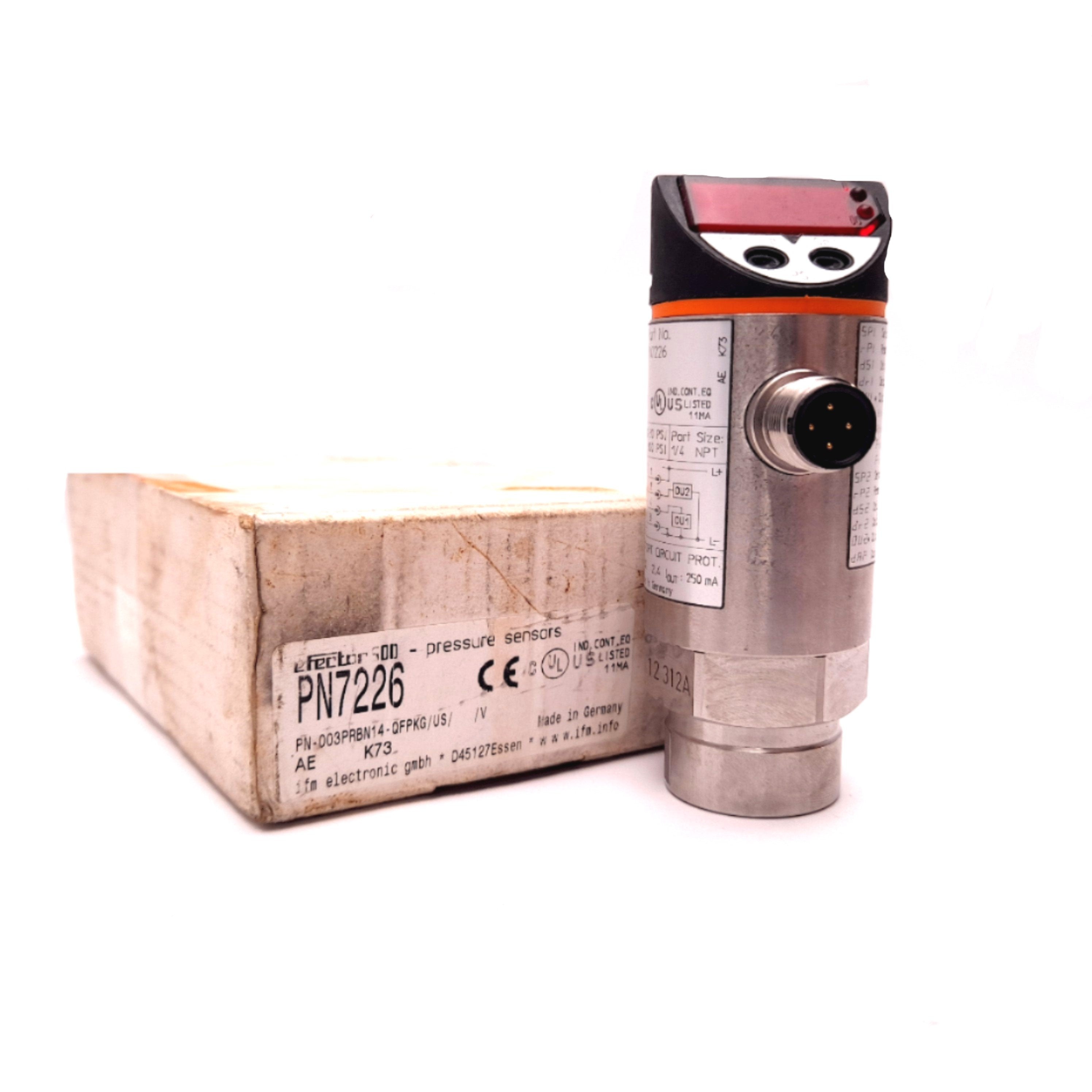IFM Efector PN7226 Pressure Sensor 290 PSI, 18-30VDC 250mA, 1/4" NPT ...