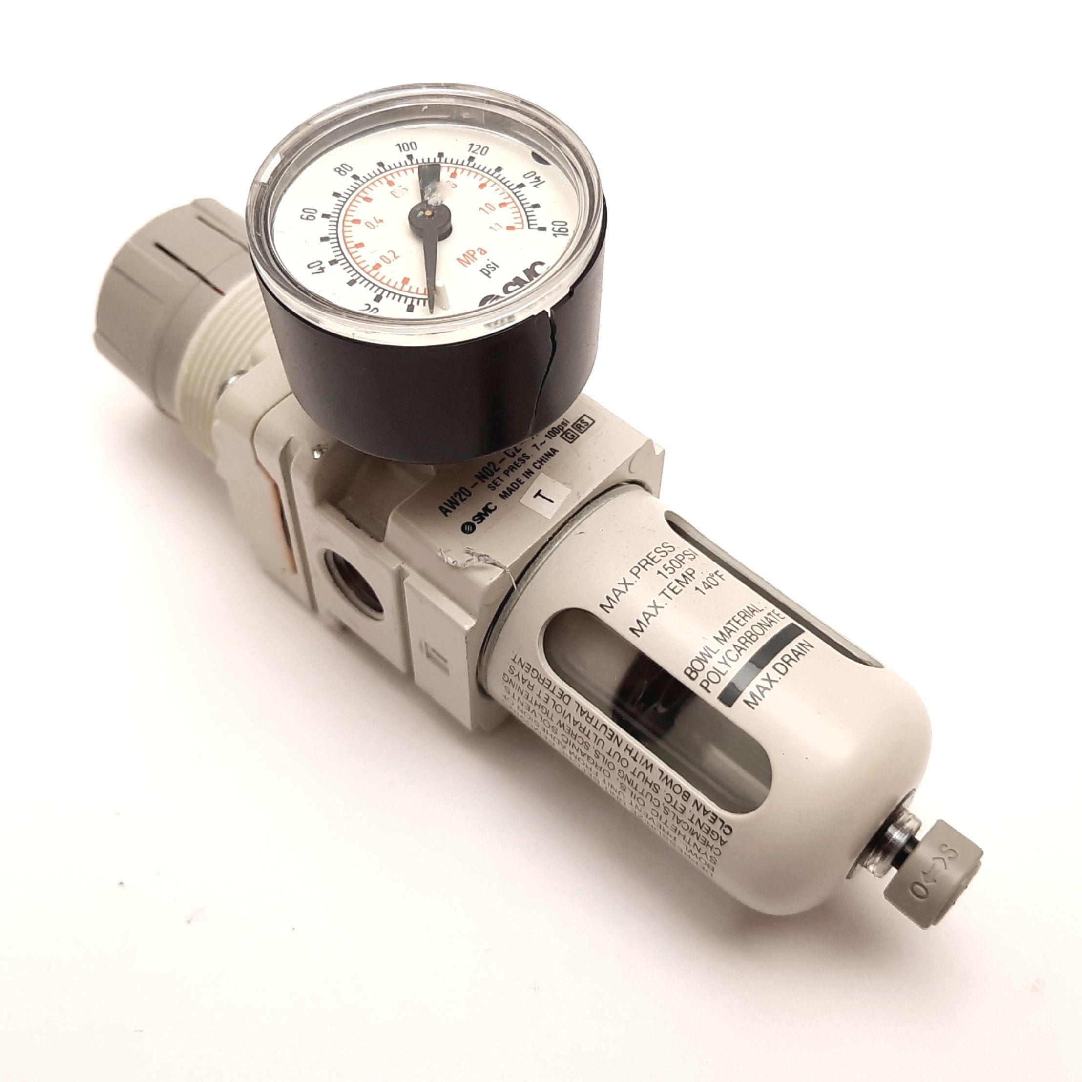 SMC AW20-N02-CZ-A Filter/Regulator, 1/4" NPT, 7-100psi, With 0-160psi ...