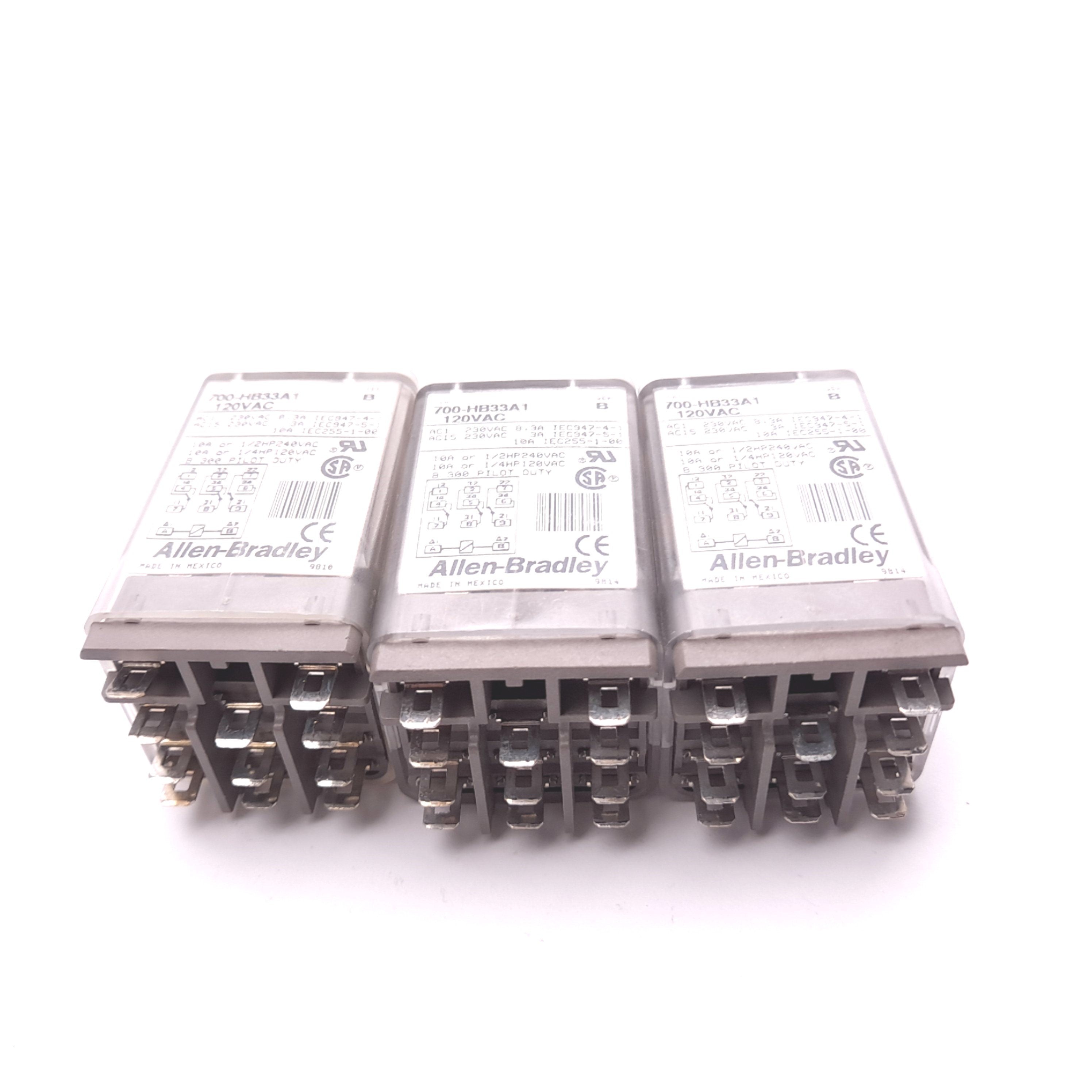 Lot of 3 Allen Bradley 700-HB33A1 Relay, Coil: 120VAC, Contact: 230VAC ...