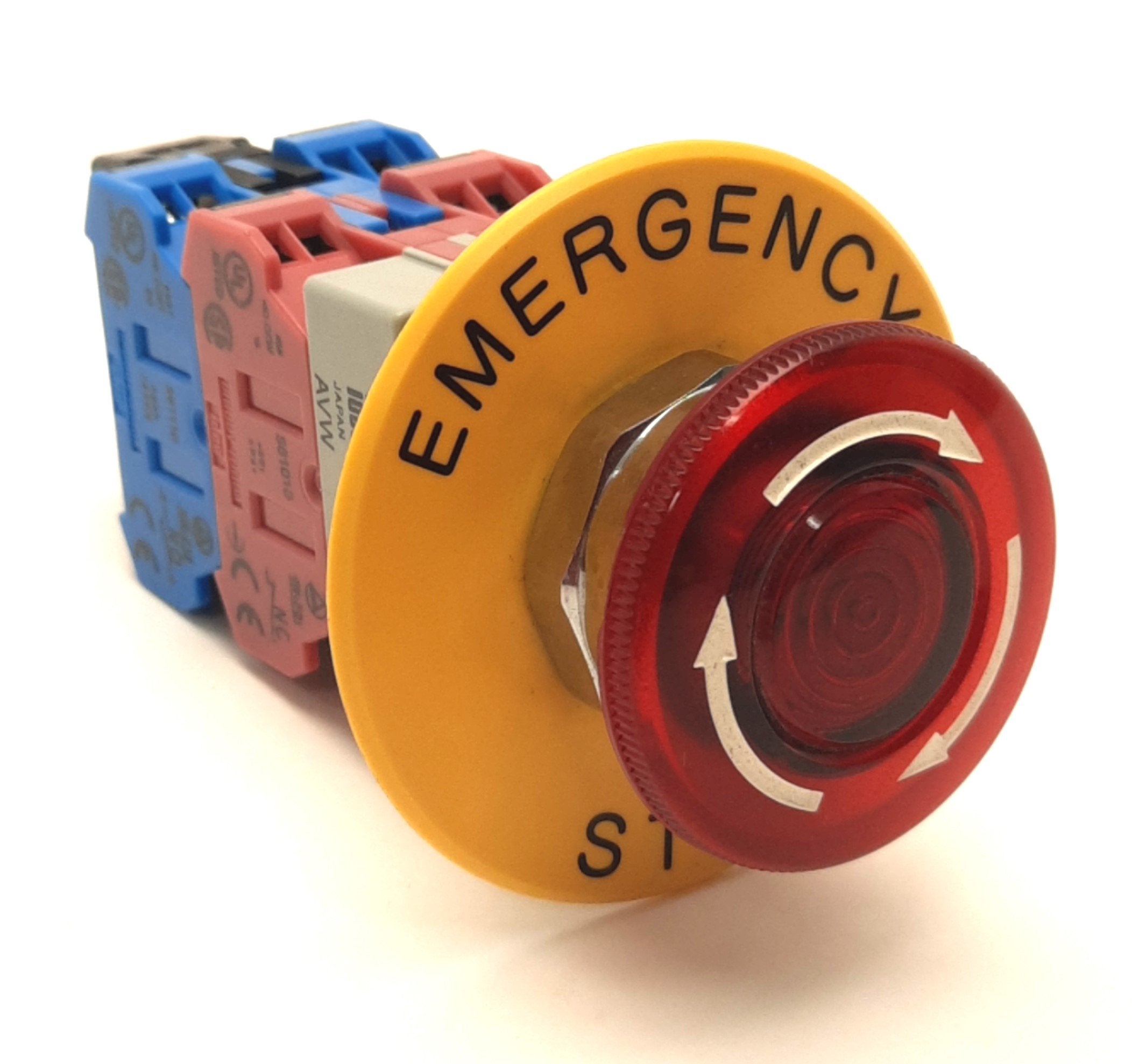 Idec AVLW49922D-R-24V E-Stop Switch, 2NO/2NC DPST, 600V 10A, With Face ...