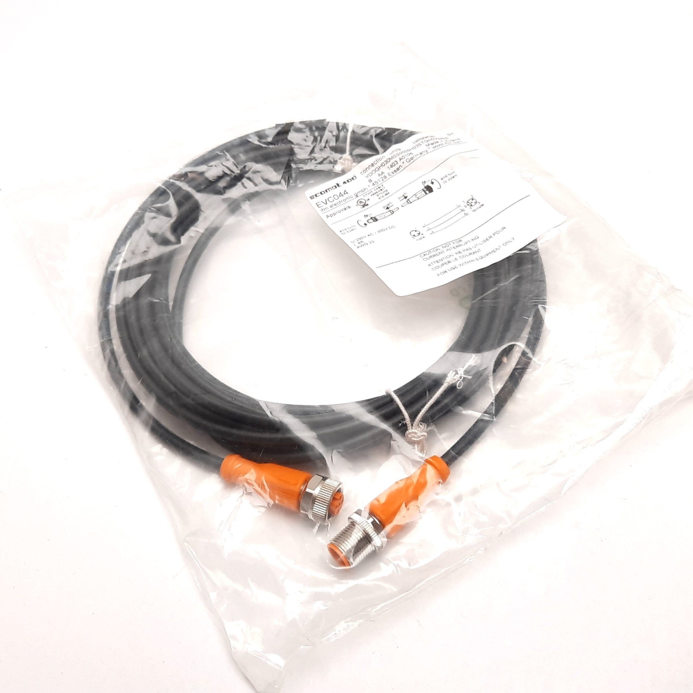 IFM EVC044 Connection Cable, 3-Pin Male to 5-Pin Female M12, 5m, 250VA ...