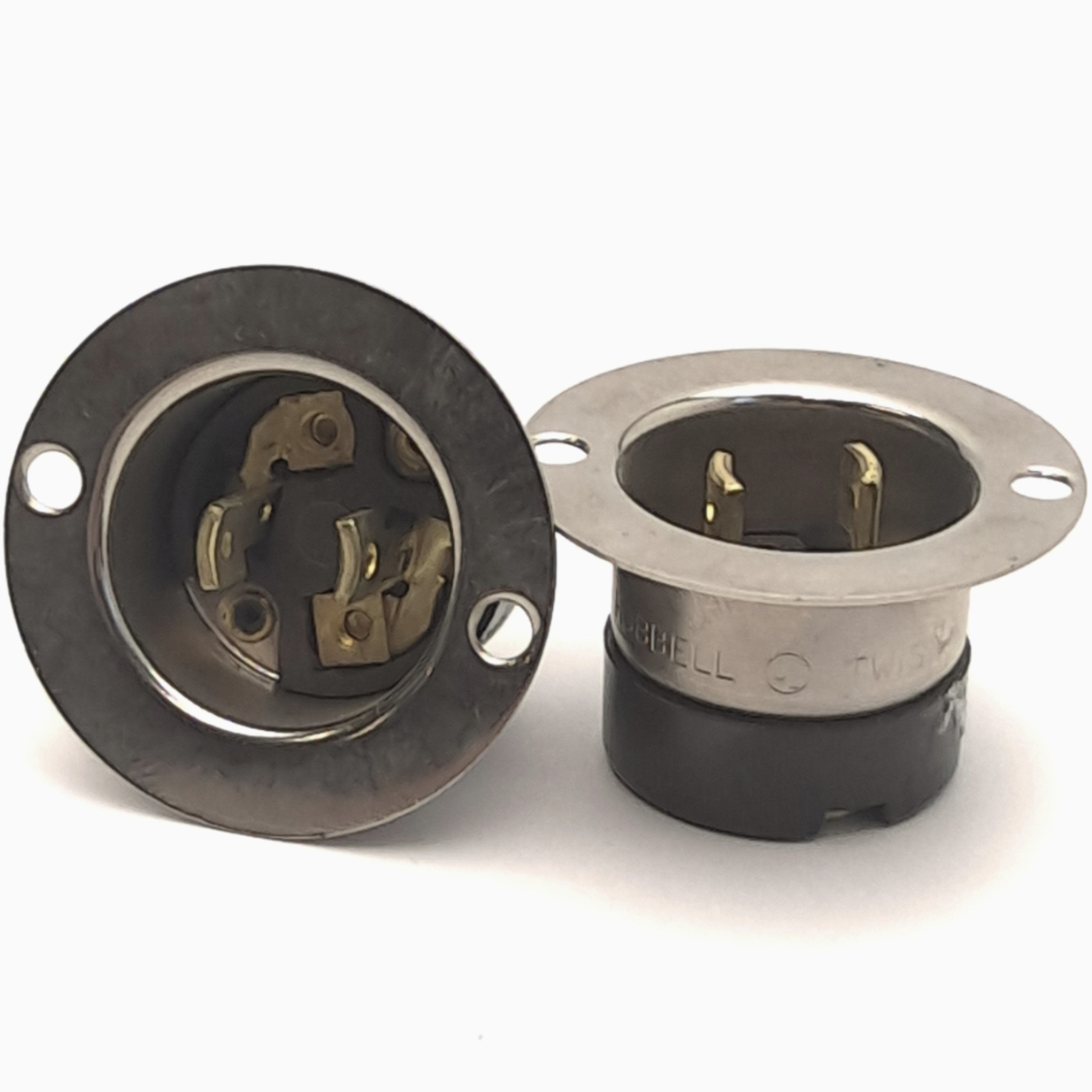 Lot of 2 Hubbell HBL7467 Flanged Inlet Twist Lock, 2-Wire Non-Groundin ...