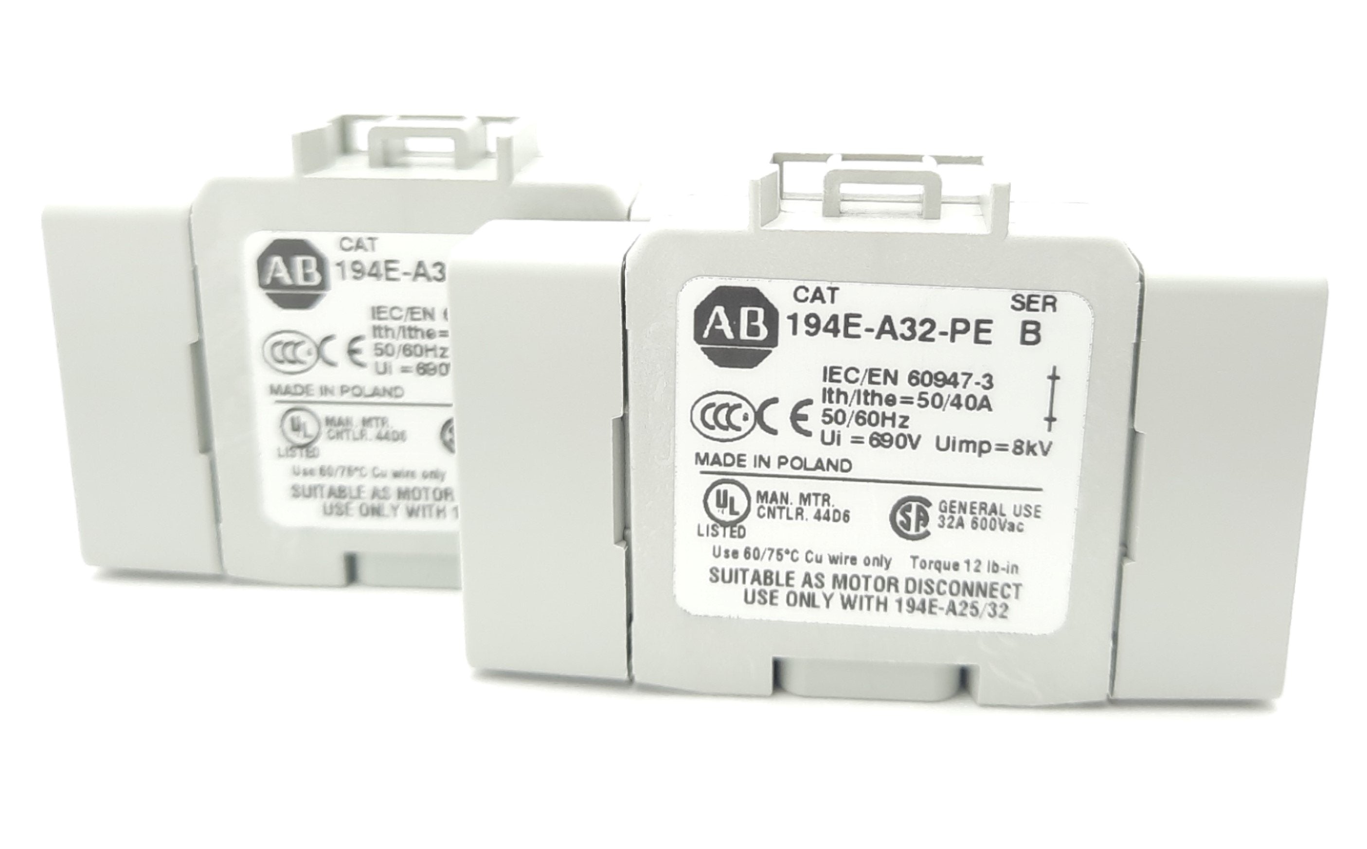 Lot of 2 Allen Bradley 194E-A32-PE Auxiliary Earthing Grounding Termin ...