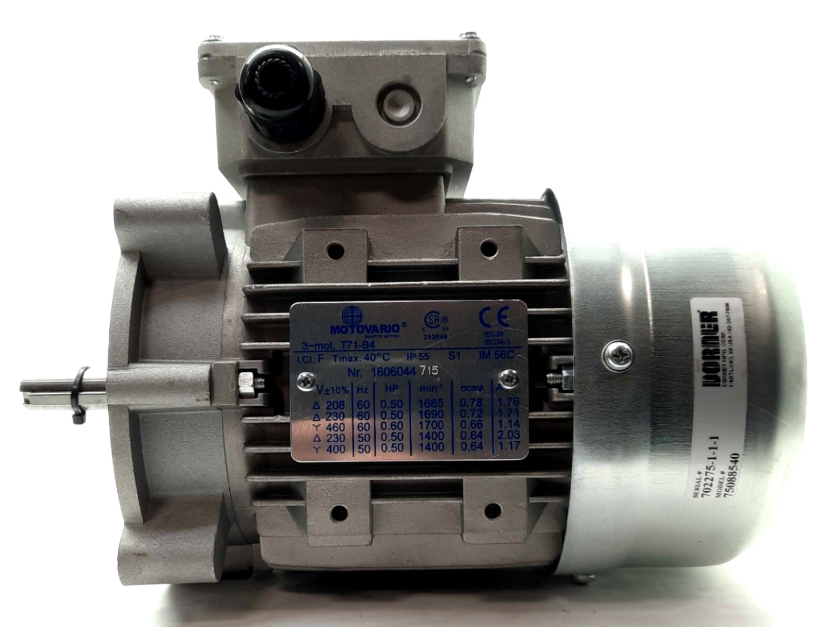 Motovario T71-B4 AC Motor, 1/2HP, 1665RPM, 3PH 208/230/400/460VAC, 56C ...