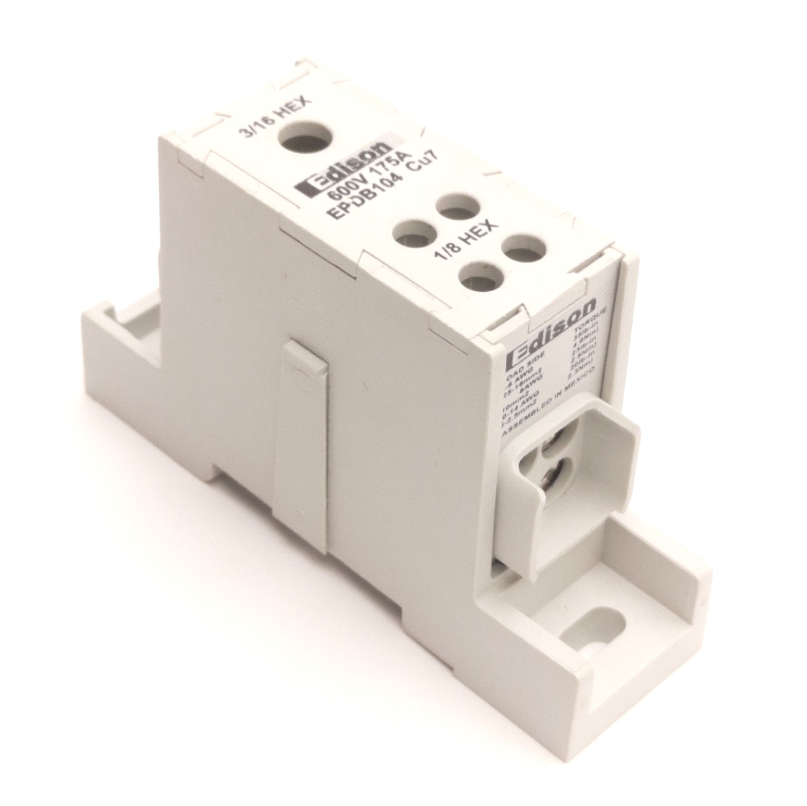 Edison EDPB104 Power Distribution Block 1x4 Line/Load, 600V 175A, DIN ...