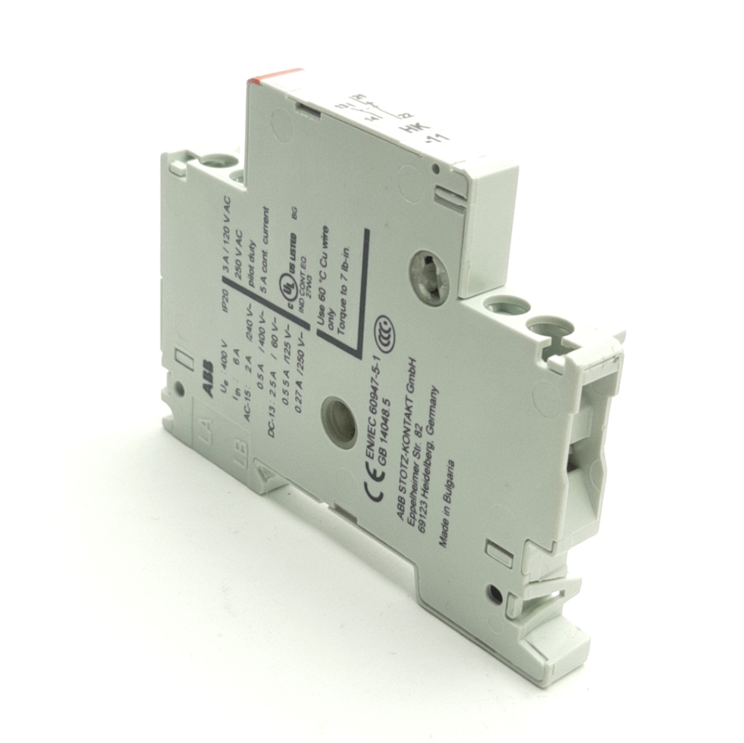 ABB HK-11 Auxiliary Contact Block 1NO & 1NC, 400VAC/250VDC, 3Amps Max ...