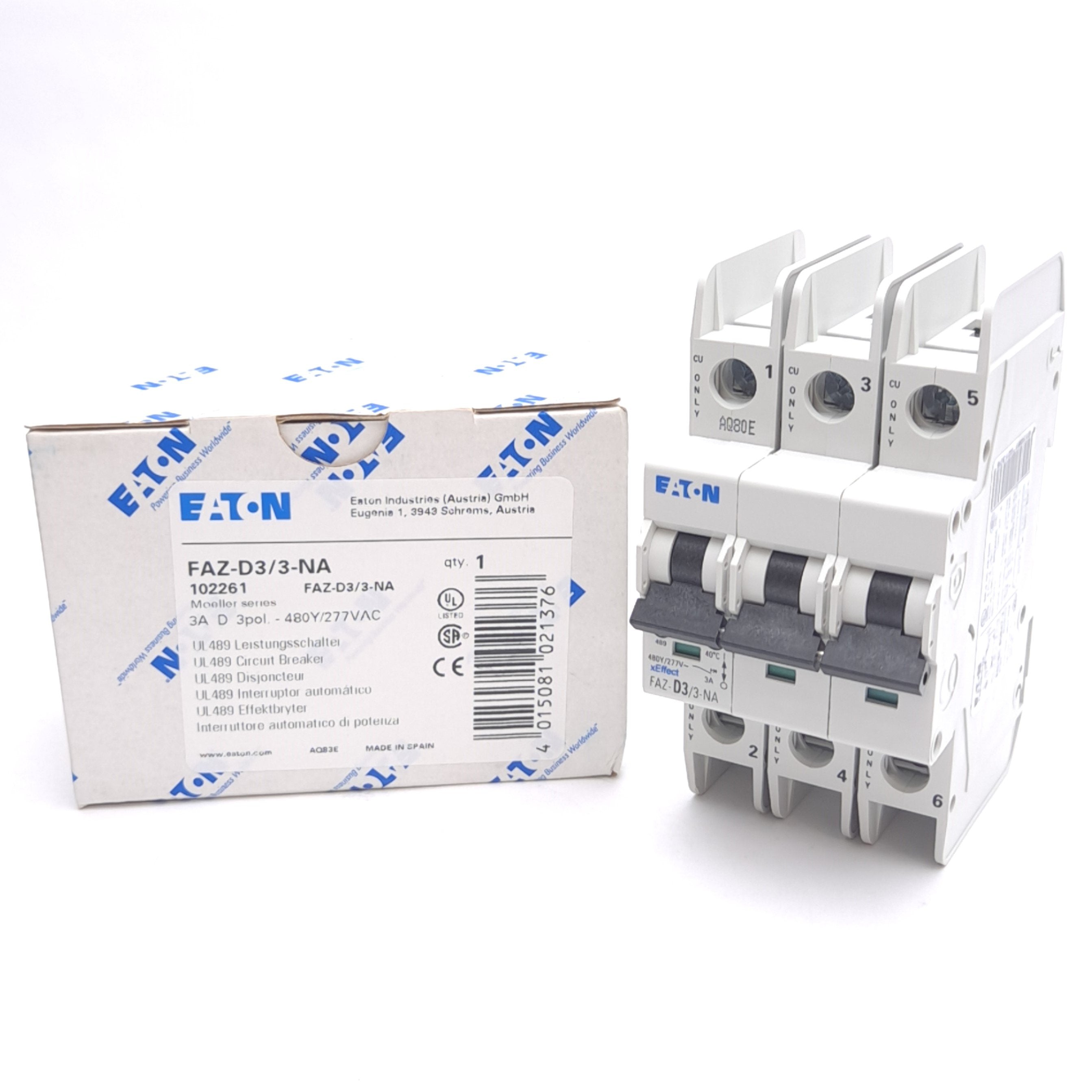 Eaton FAZ-D3/3-NA Miniature Circuit Breaker 3-Pole, 3A, 277/480VAC ...