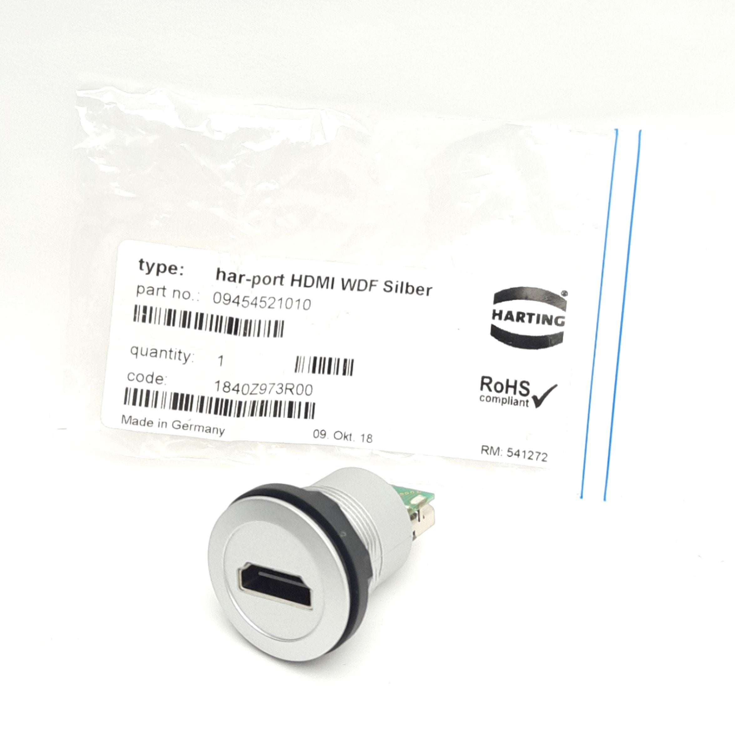 Harting 19454521010 Har-Port HDMI WDF Silber, HDMI Feed Through Recept ...