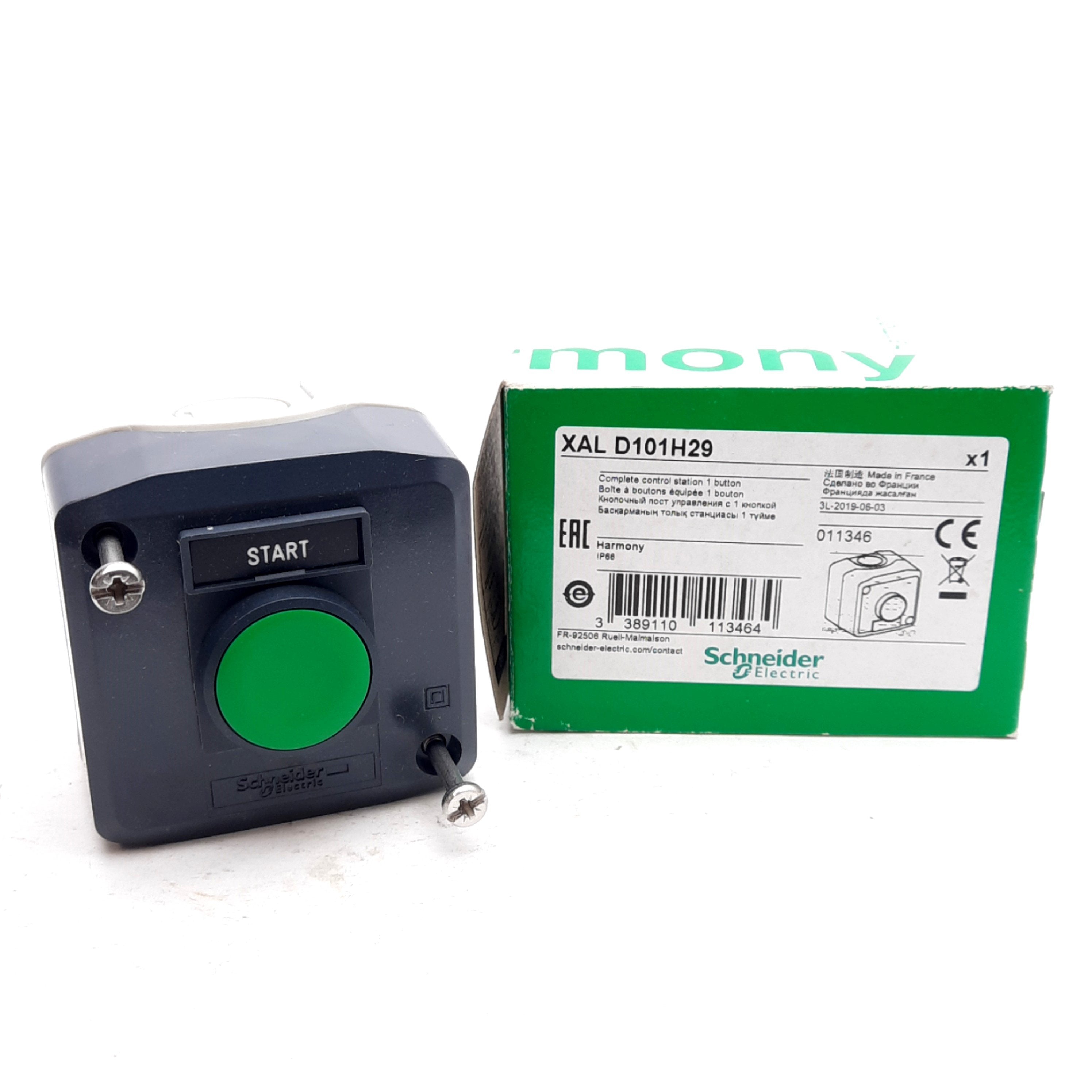 Schneider Electric XALD101H29 Complete Control Station, Green START 1N ...