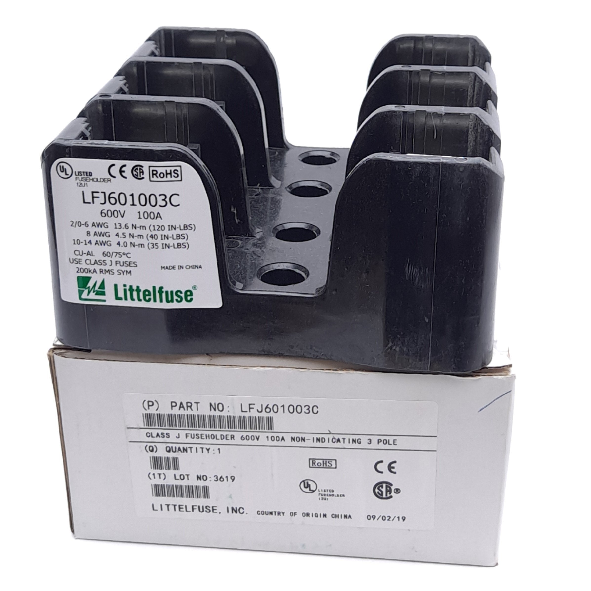 Littelfuse LFJ601003C Fuseholder, 600VAC/DC 100A, DIN Rail, Class J Fu ...