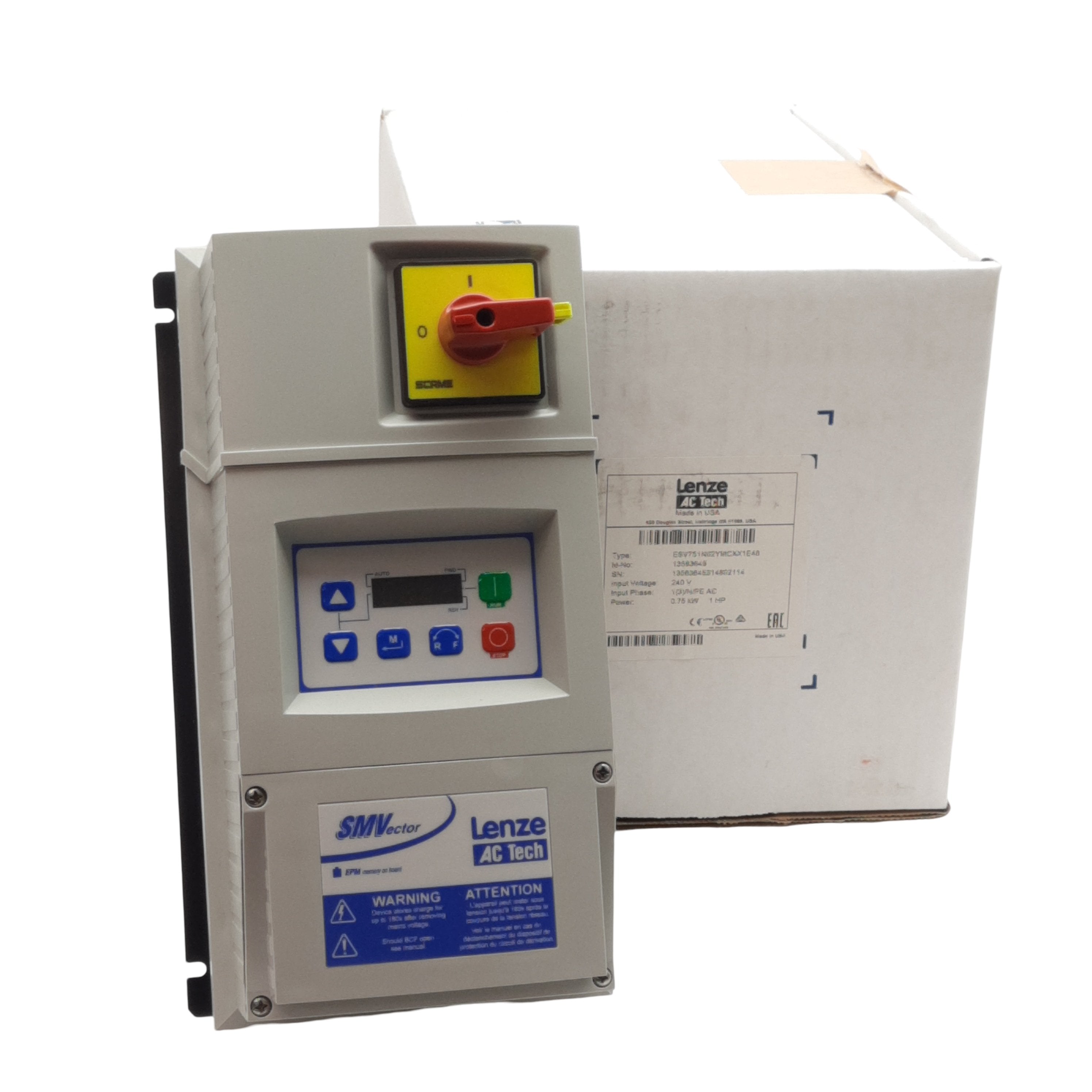 Lenze ESV751N02YMC SMVector VFD 0-500Hz, 1/3PH 240VAC IN, 3PH 0-230VAC ...