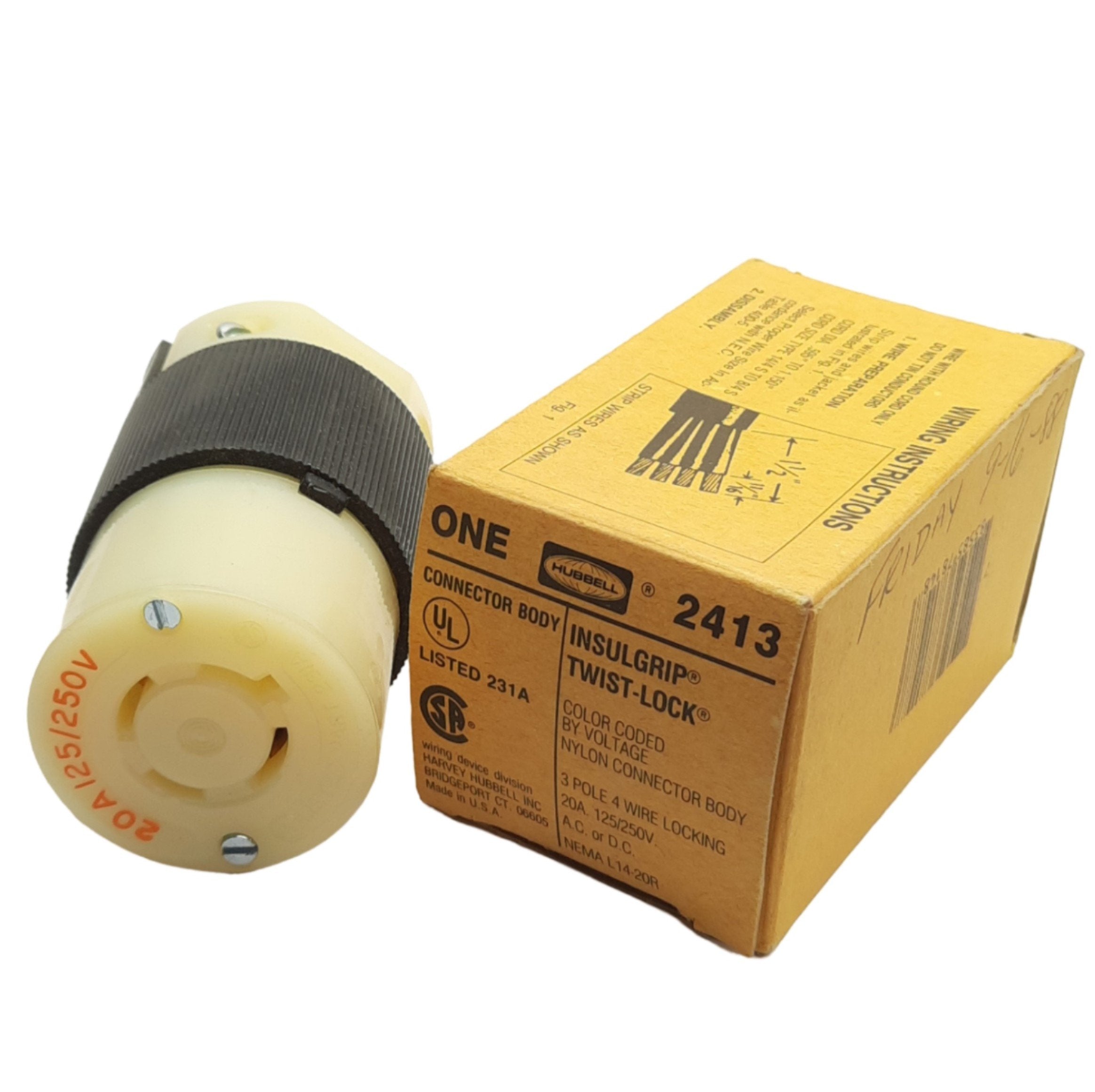 Hubbell 2413 Twist Lock Connector, L14-40R Female, 125/250VAC 20A, 3-P ...