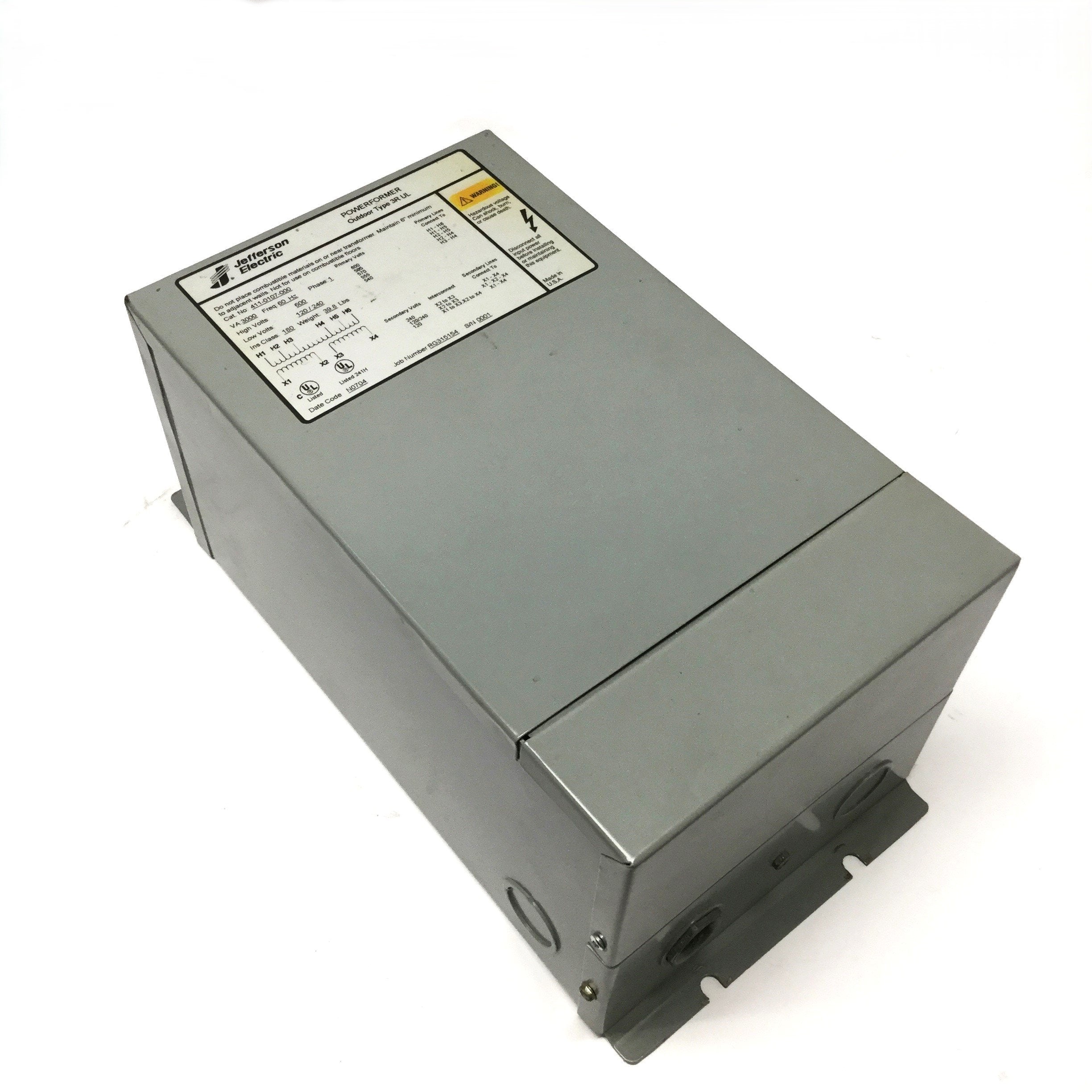 Jefferson 411-0107-000 Powerformer Transformer 3kVA 600V High, 120/240 ...