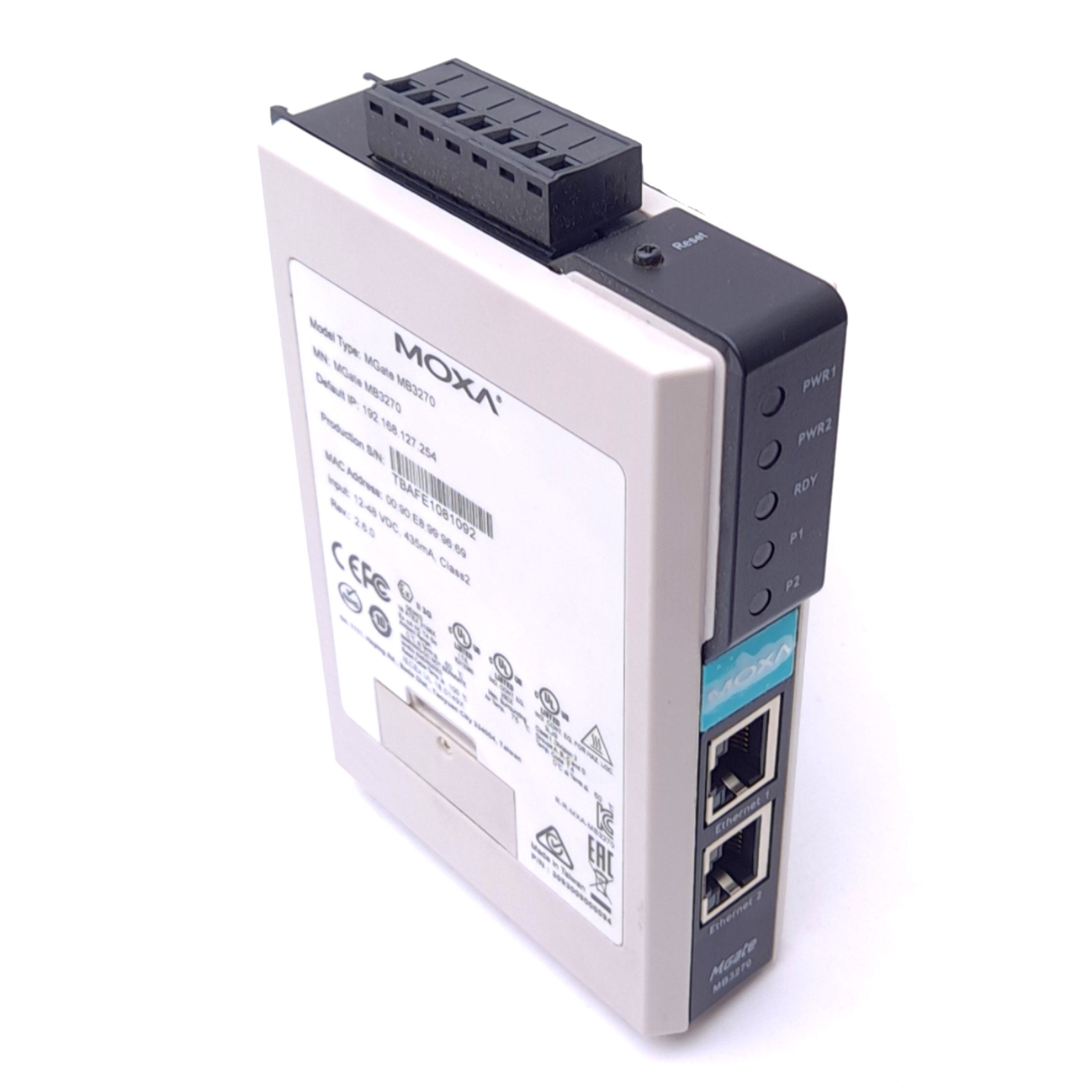 Moxa MGate MB3270 Modbus TCP Gateway, 2-Port, 12-48VDC 435mA In, RS-23 ...