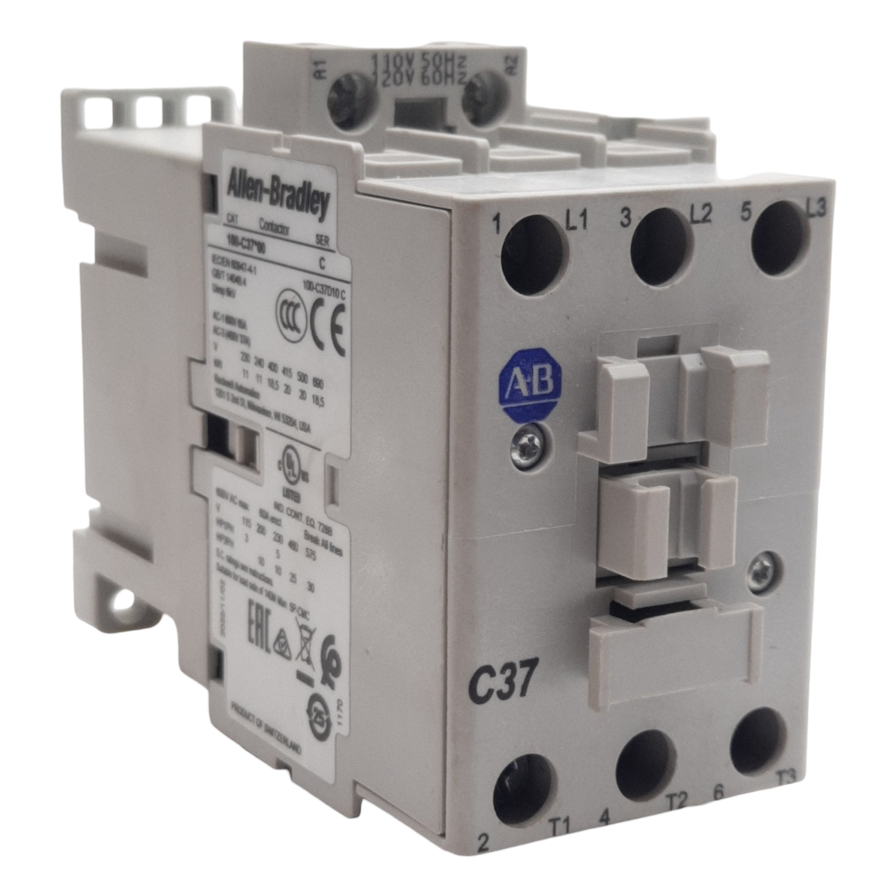 Allen Bradley 100-C37D00 Contactor, 3-Pole, 37A 600VAC, 110-120VAC Coi ...