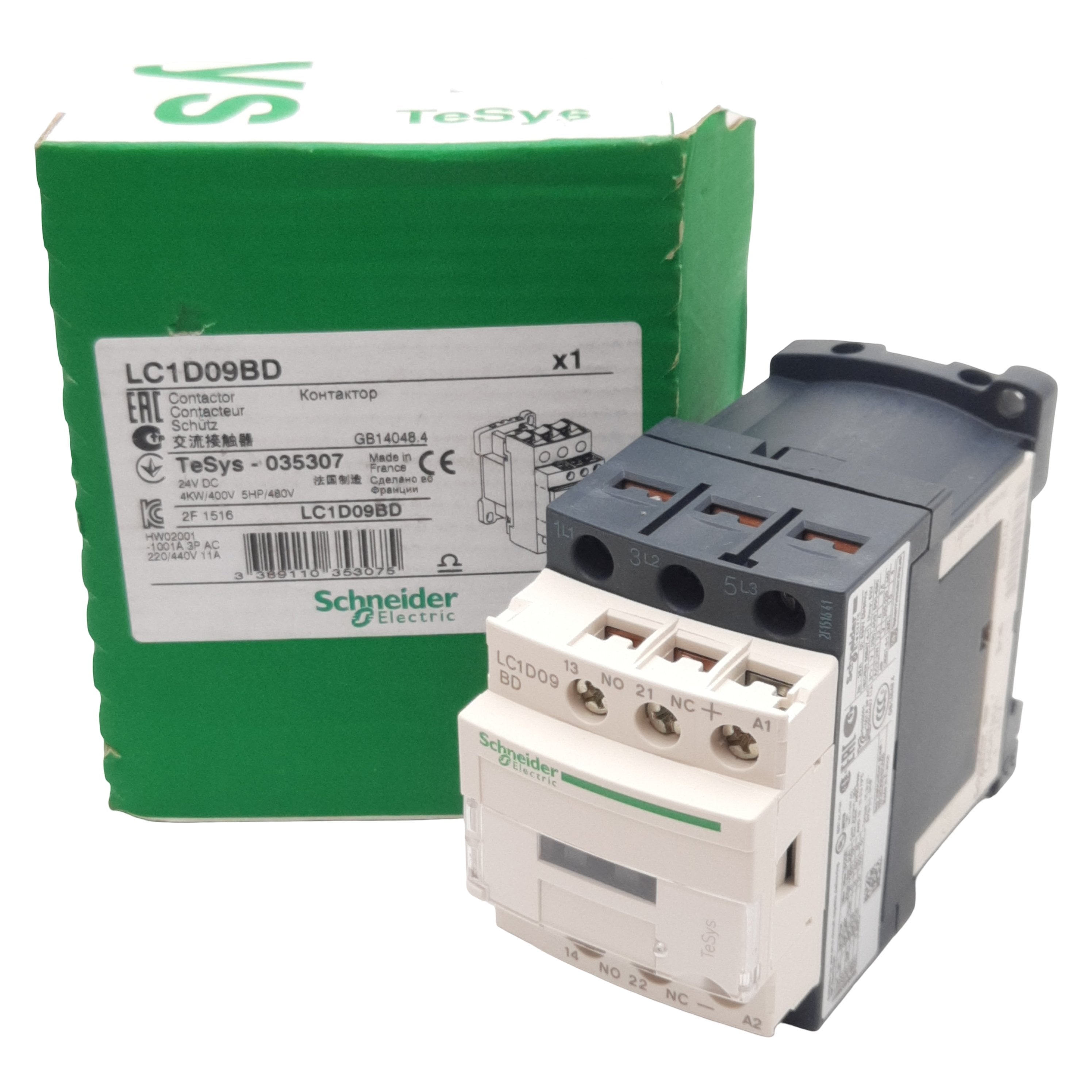 Schneider Electric LC1D09BD Contactor, 3-Pole 3PST-NO, 9A 690VAC, 24VD ...