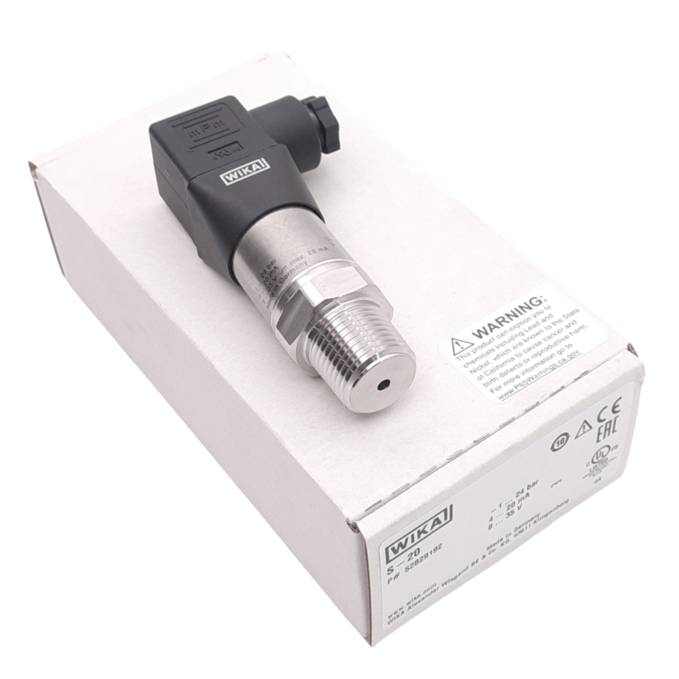 Wika S-20 Pressure Transmitter, -1...24bar, 4-20mA, 8-35VDC, 1/2NPT, 1 ...