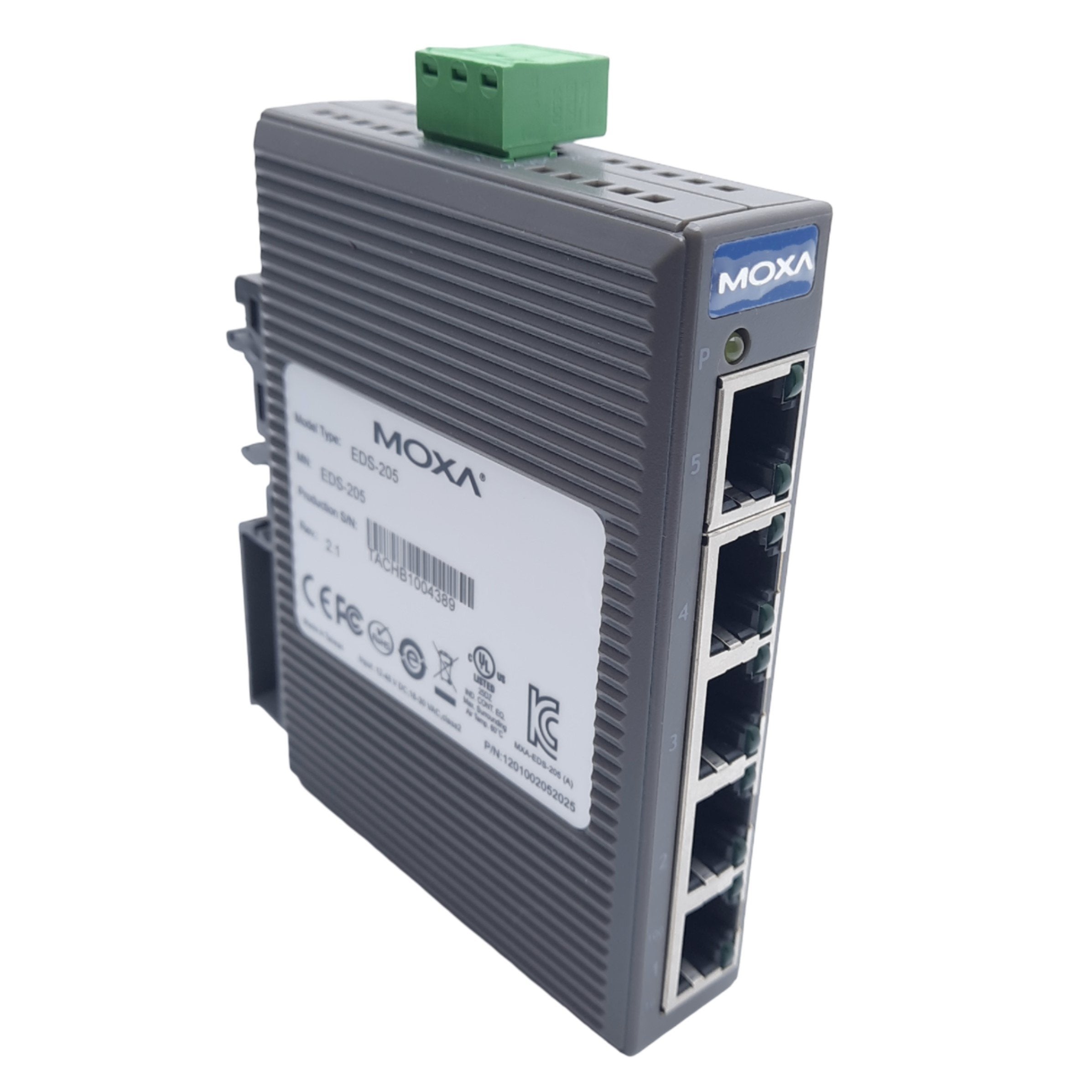 Moxa EDS-205 Ethernet Switch, 5-Port RJ45, 12-48VDC/18-30VAC, DIN Rail ...