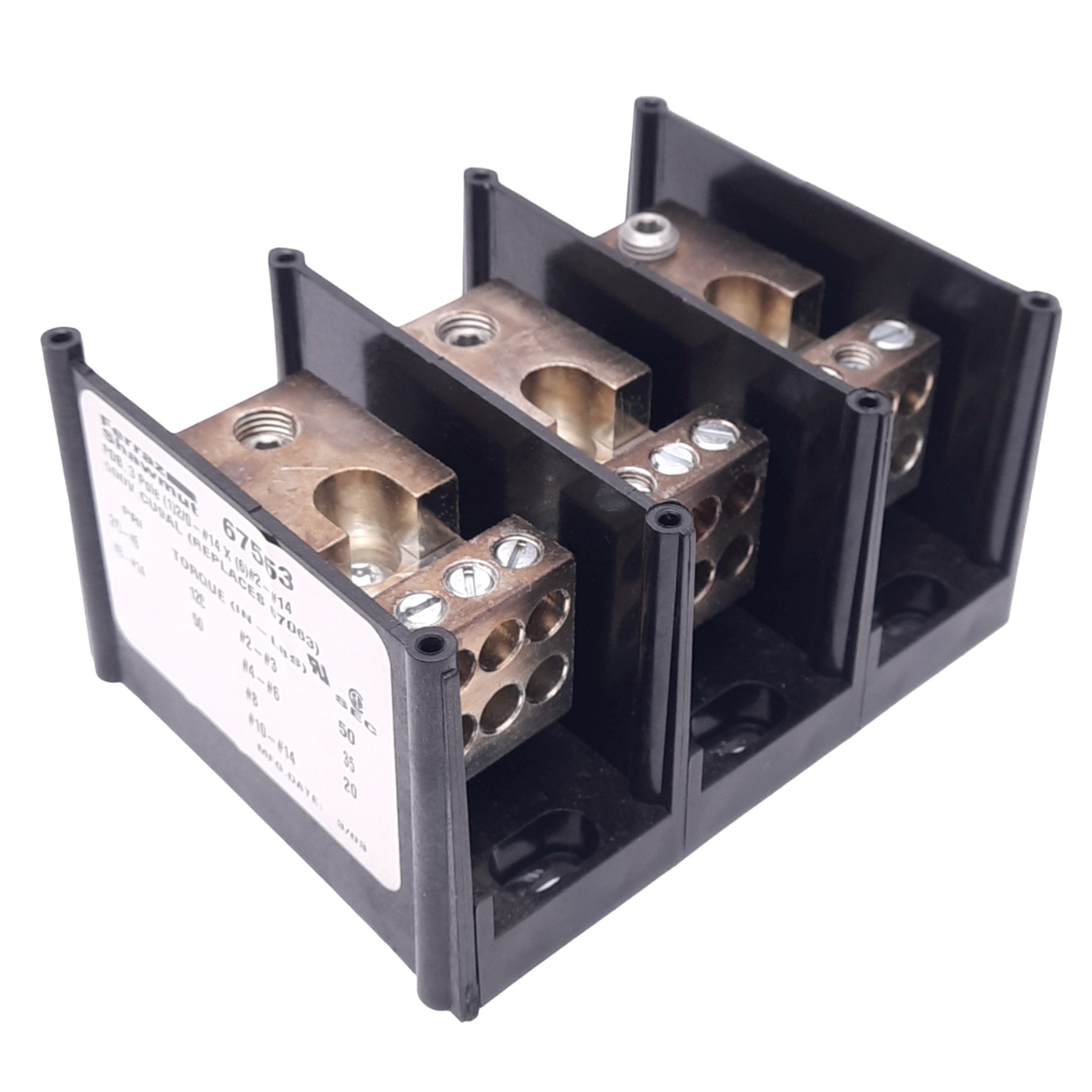 Ferraz Shawmut 67563 Power Distribution Block, 3-Pole, 600VAC 175A, 2 ...