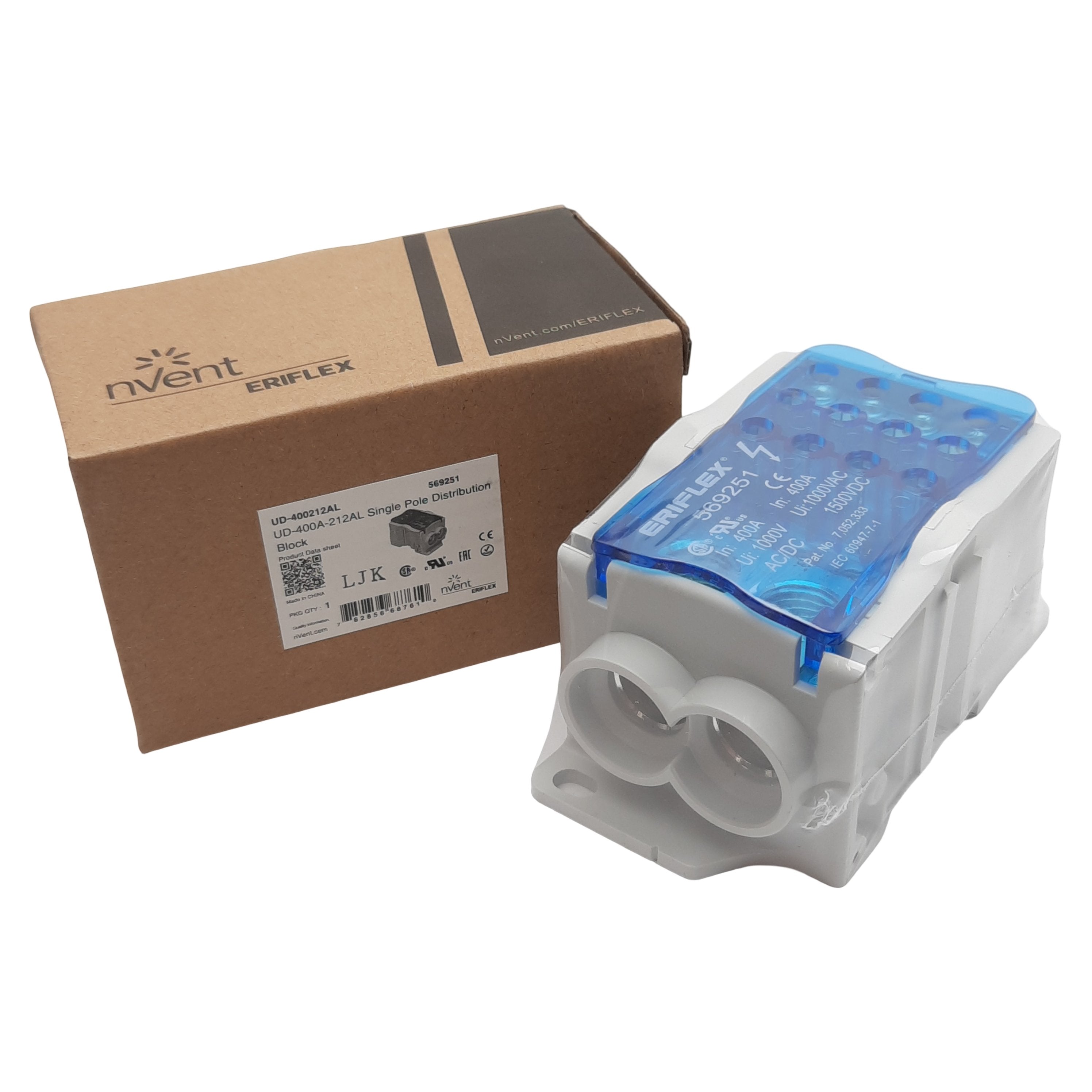 nVent UD-400A-212AL Single Pole Distribution Block, 1-Pole, 400A 1500V ...