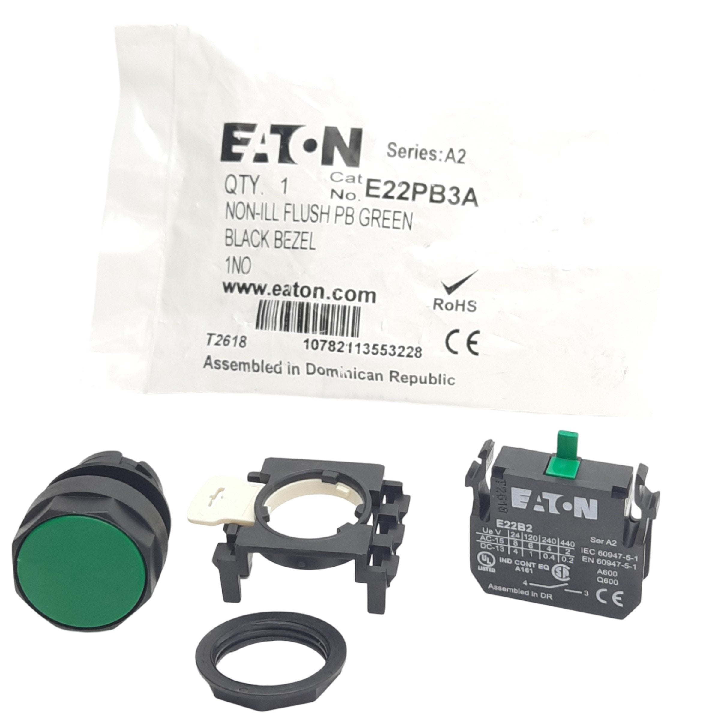 Eaton E22PB3A Push Button, 22.5mm, 1NO Contact, 600V 10A Contact Ratin ...