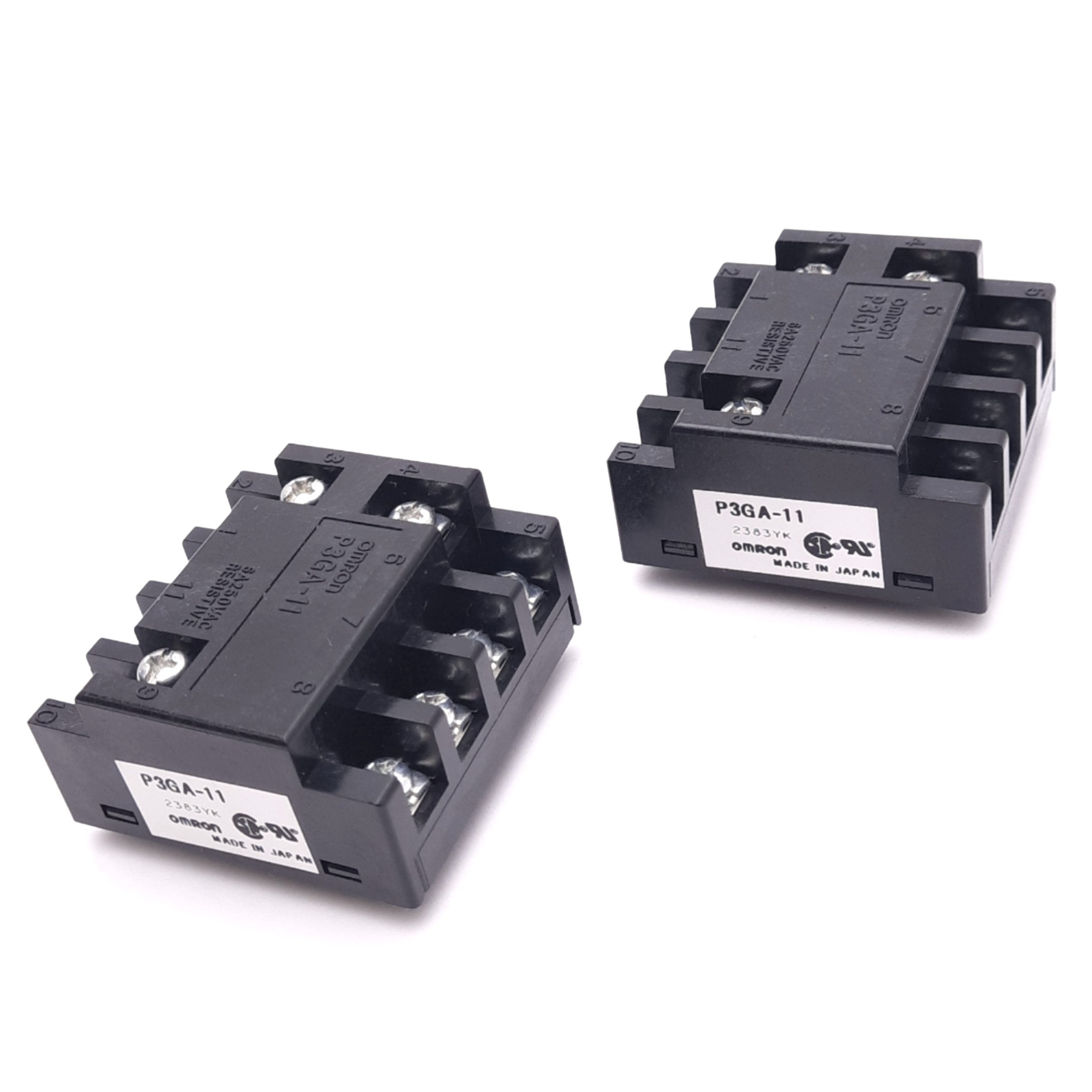 Lot of 2 Omron P3GA-11 Relay Sockets, 11-Pin Octal, 250VAC 6A, Back Mo ...