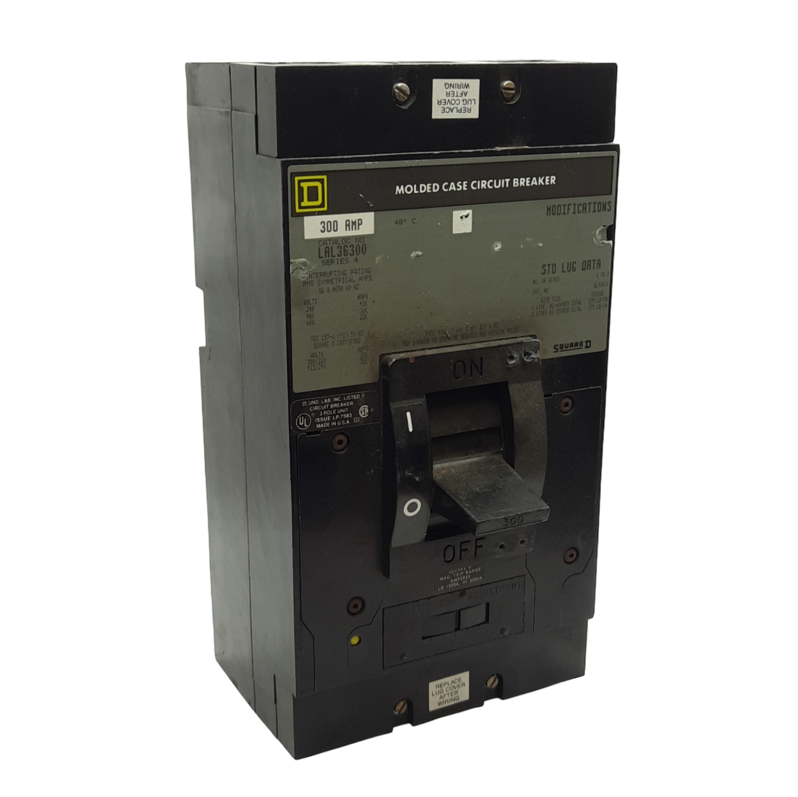 Square D LAL36300 Circuit Breaker 600VAC/250VDC, 300A, 3-Poles, 1500-3 ...