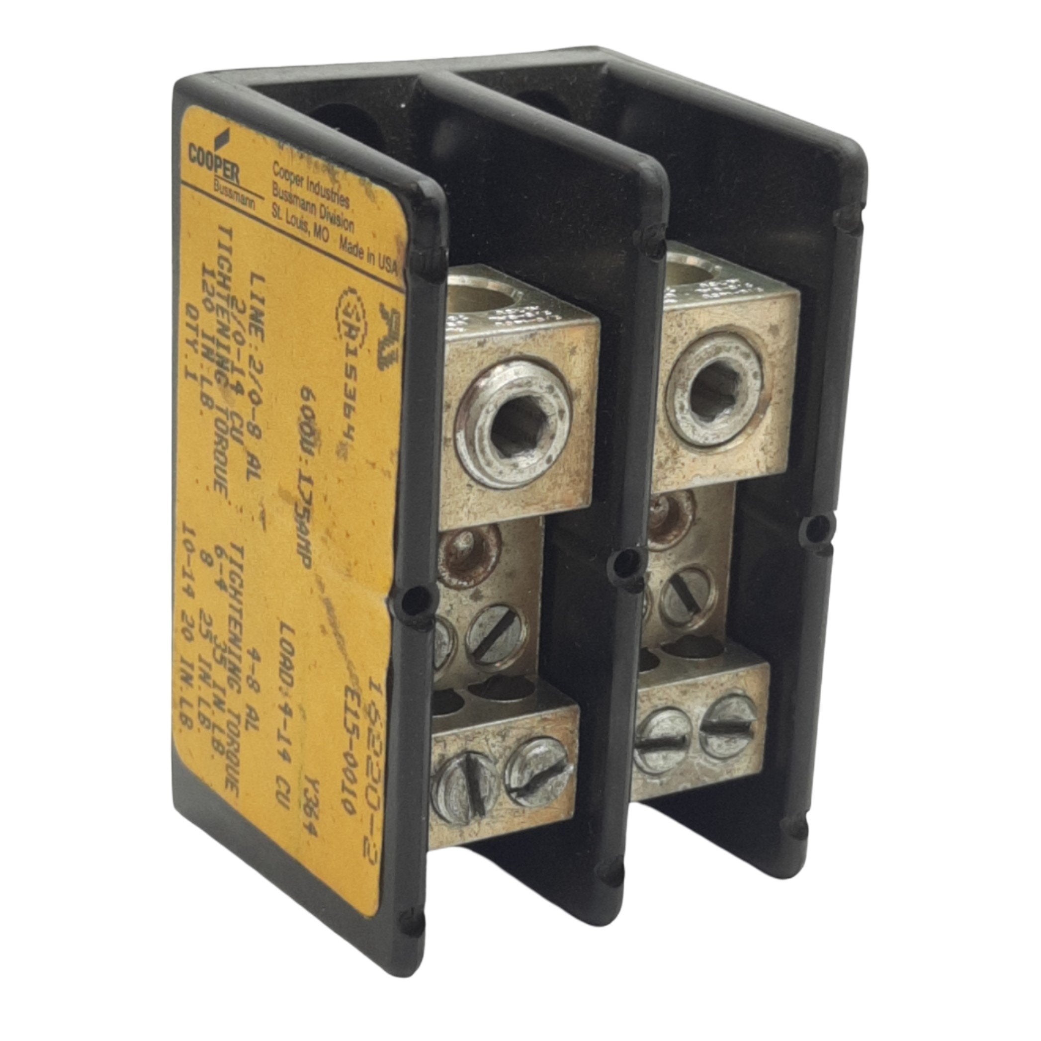 Bussmann 16220-2 Power Distribution Block 600VAC/DC, 175A, 2-Poles, 10 ...