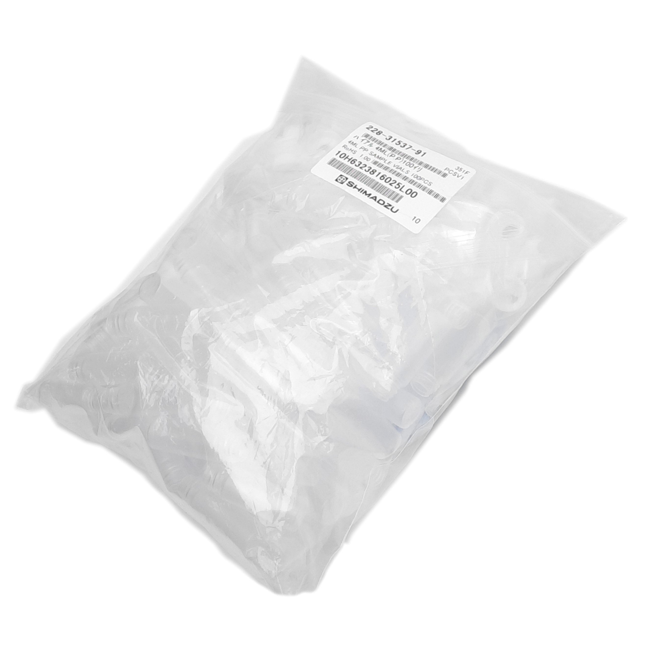 Shimadzu 228-31537-91 Polypropylene Vial Kit, 100 Vials w/ Caps & Sept ...