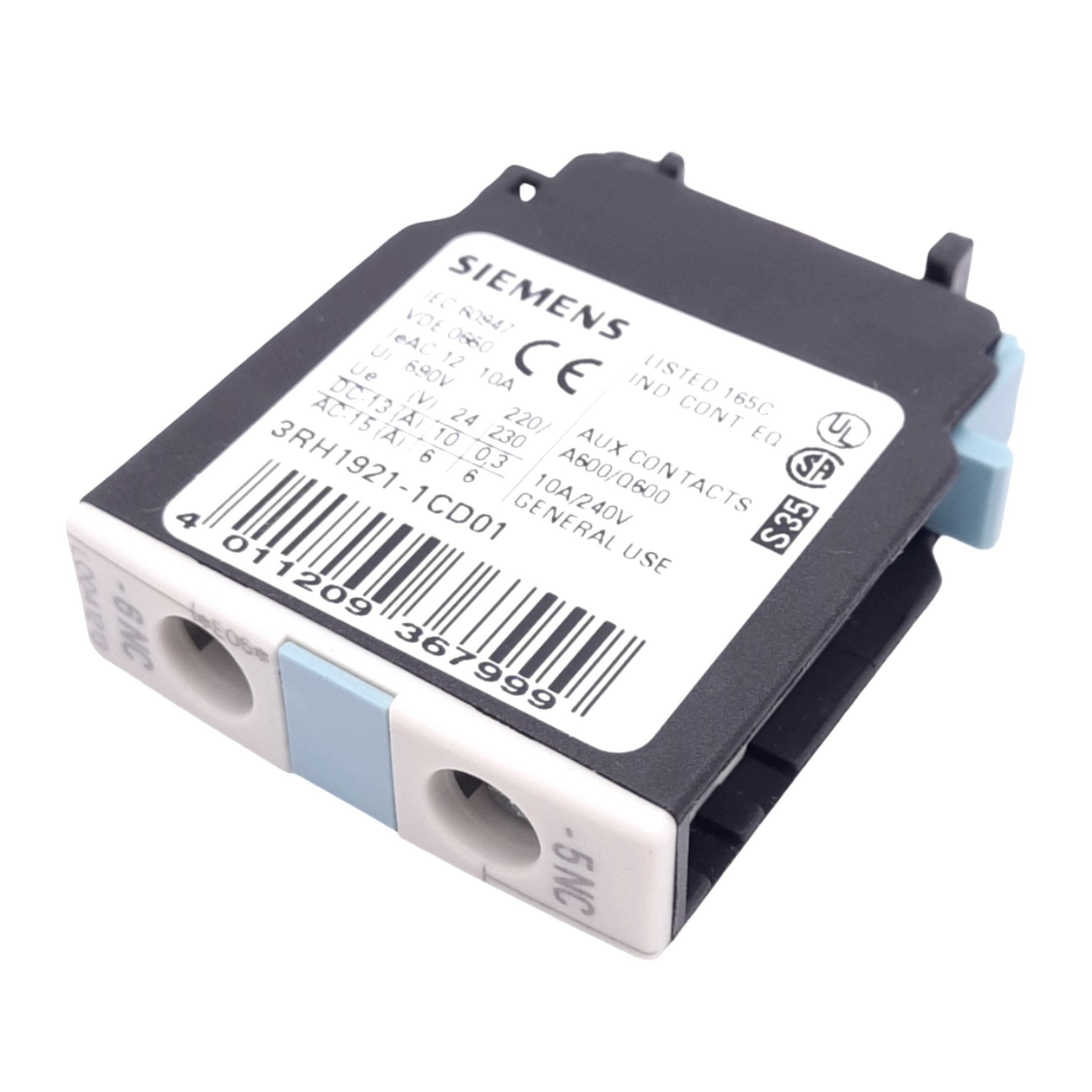 Siemens 3RH1921-1CD01 Front Auxiliary Contact Block, 1NC, 690VAC 10A M ...