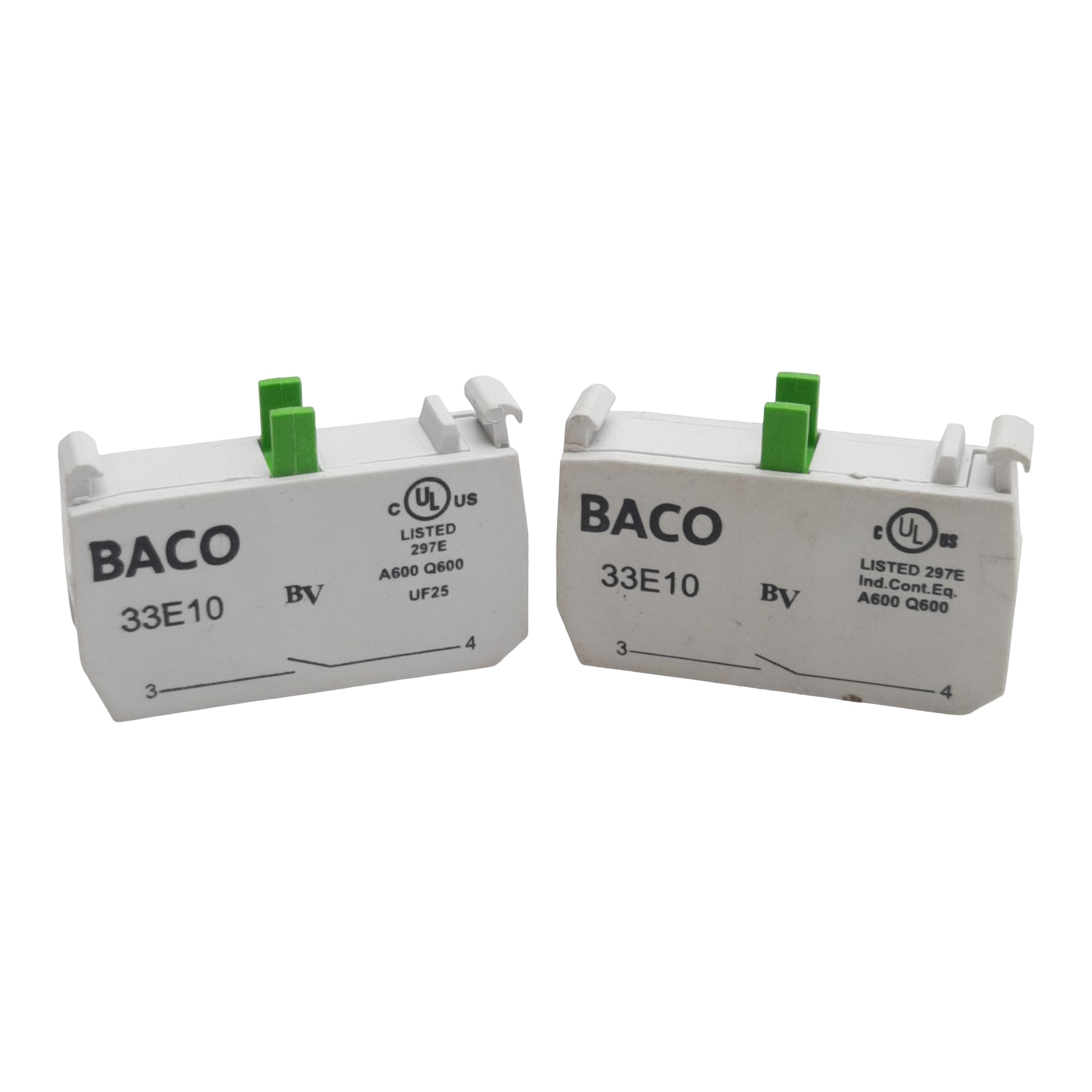 Lot of 2 Baco 33E10 Pushbutton Contact Block, 1N.O., 10A 600VAC, 22mm ...