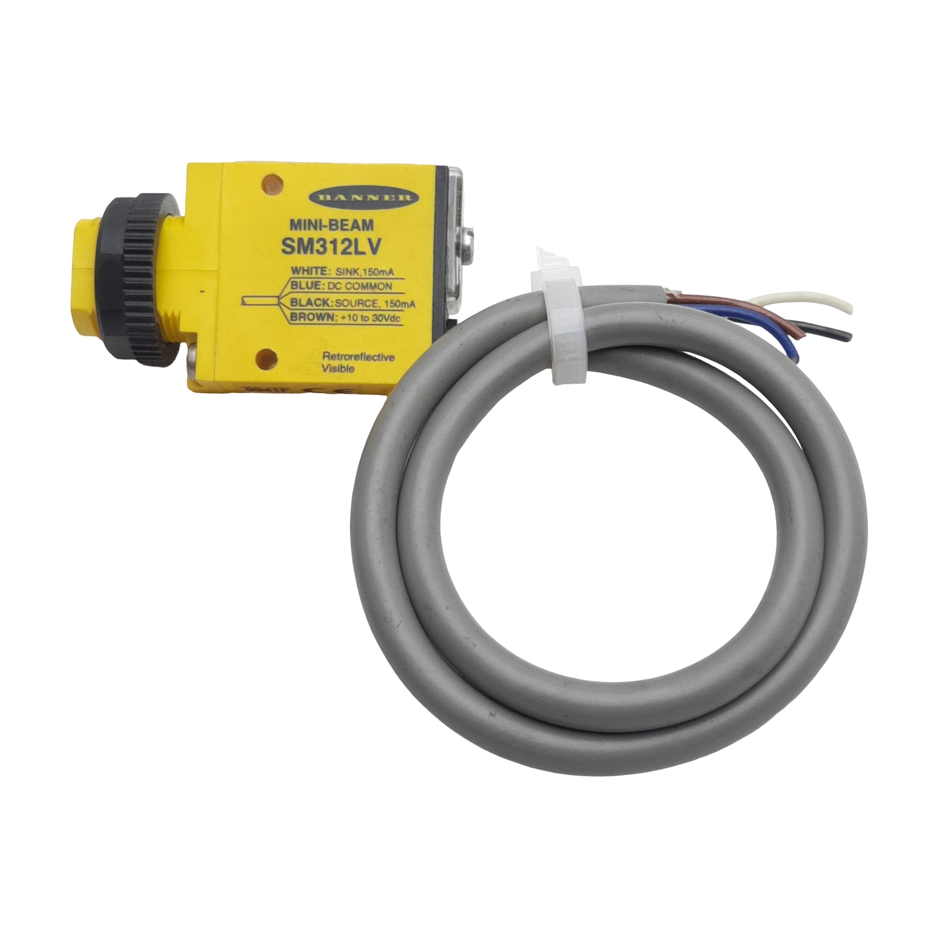 Banner SM312LV Mini-Beam Photoelectric Sensor, NPN/PNP, 10-30VDC, 5m R ...