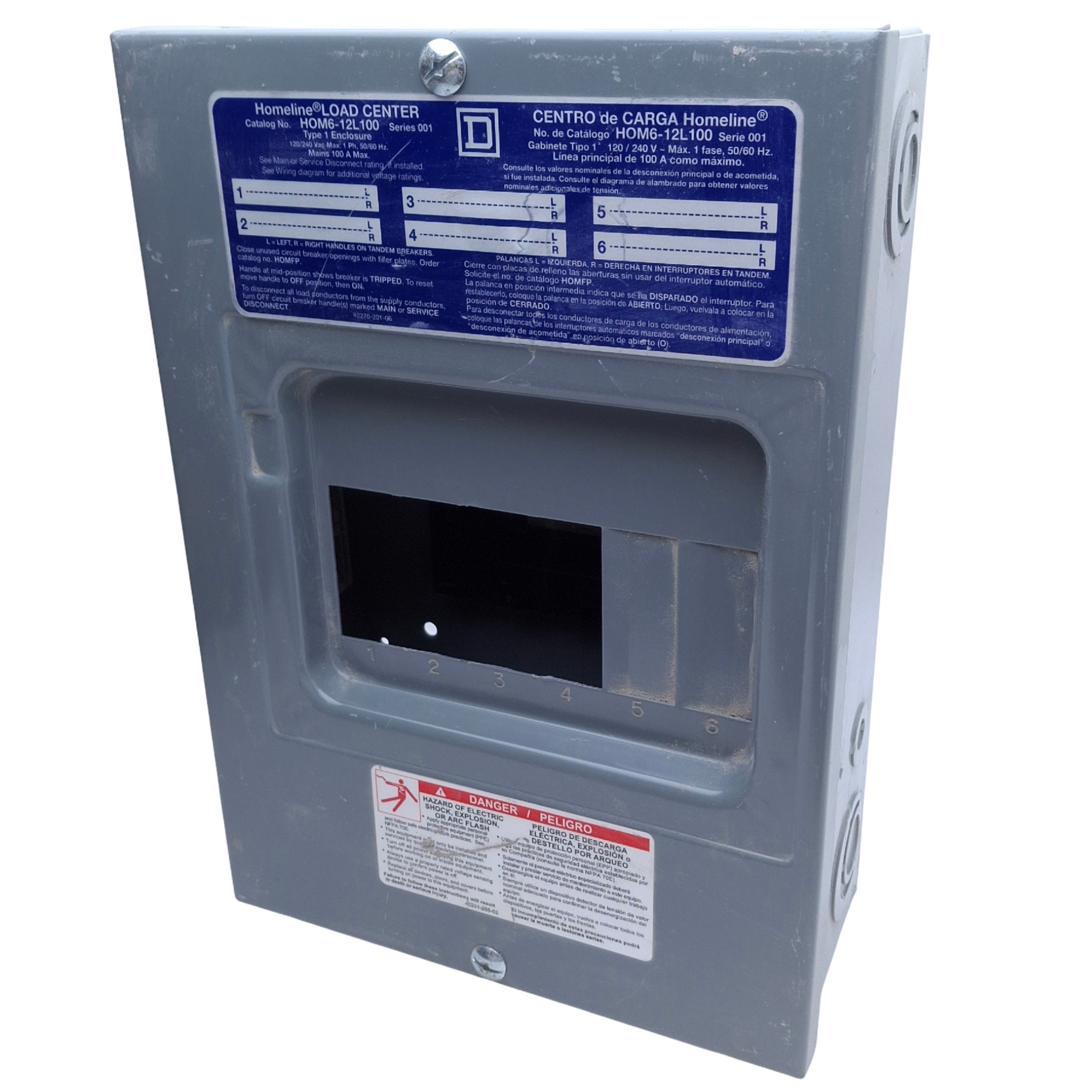 Square D HOM612L100 Load Center 120/240VAC, 100A, 1 Phase, 6 Spaces, N ...