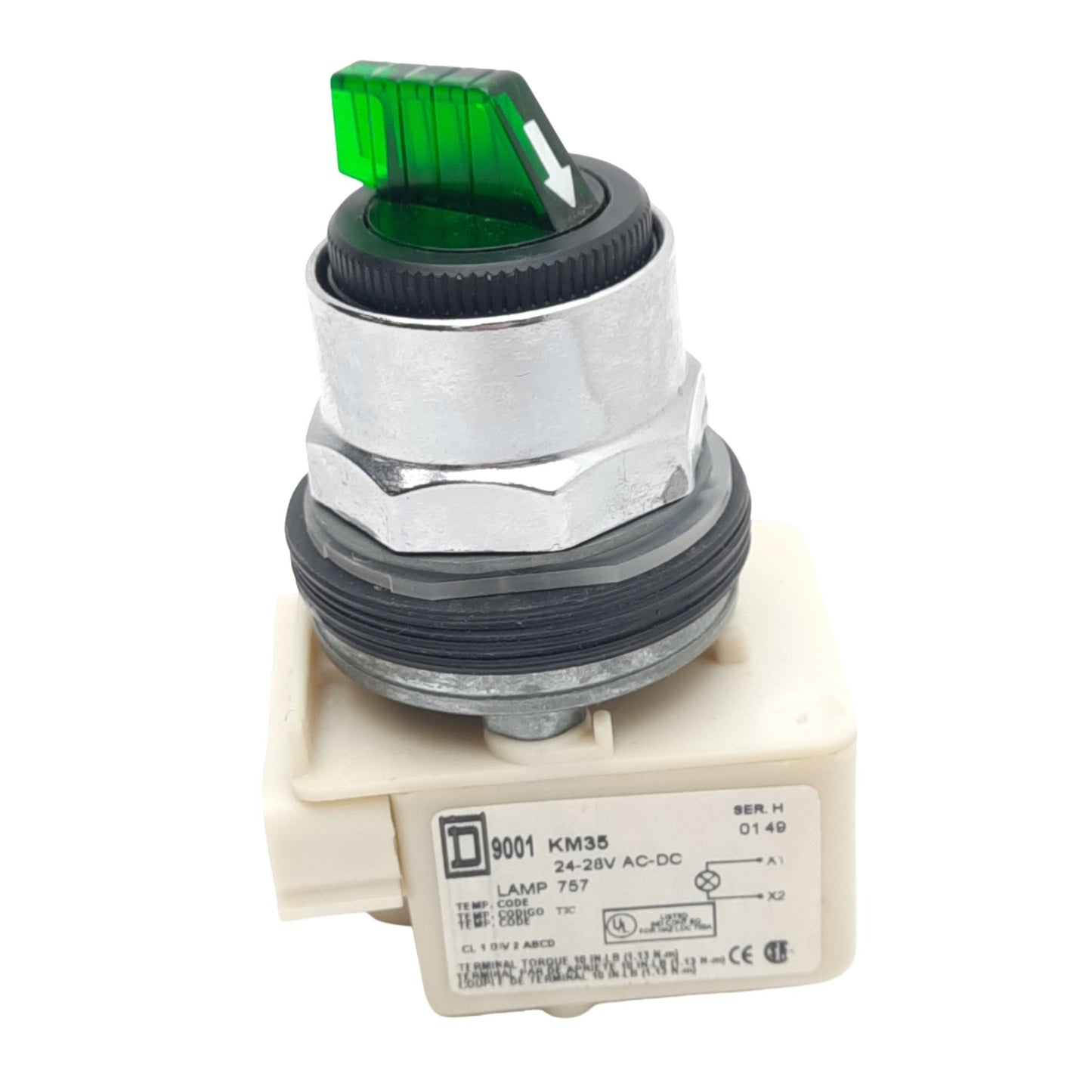 Square D 9001KM35 9001K11J35G Green Illuminated Selector Switch, 2-Pos ...