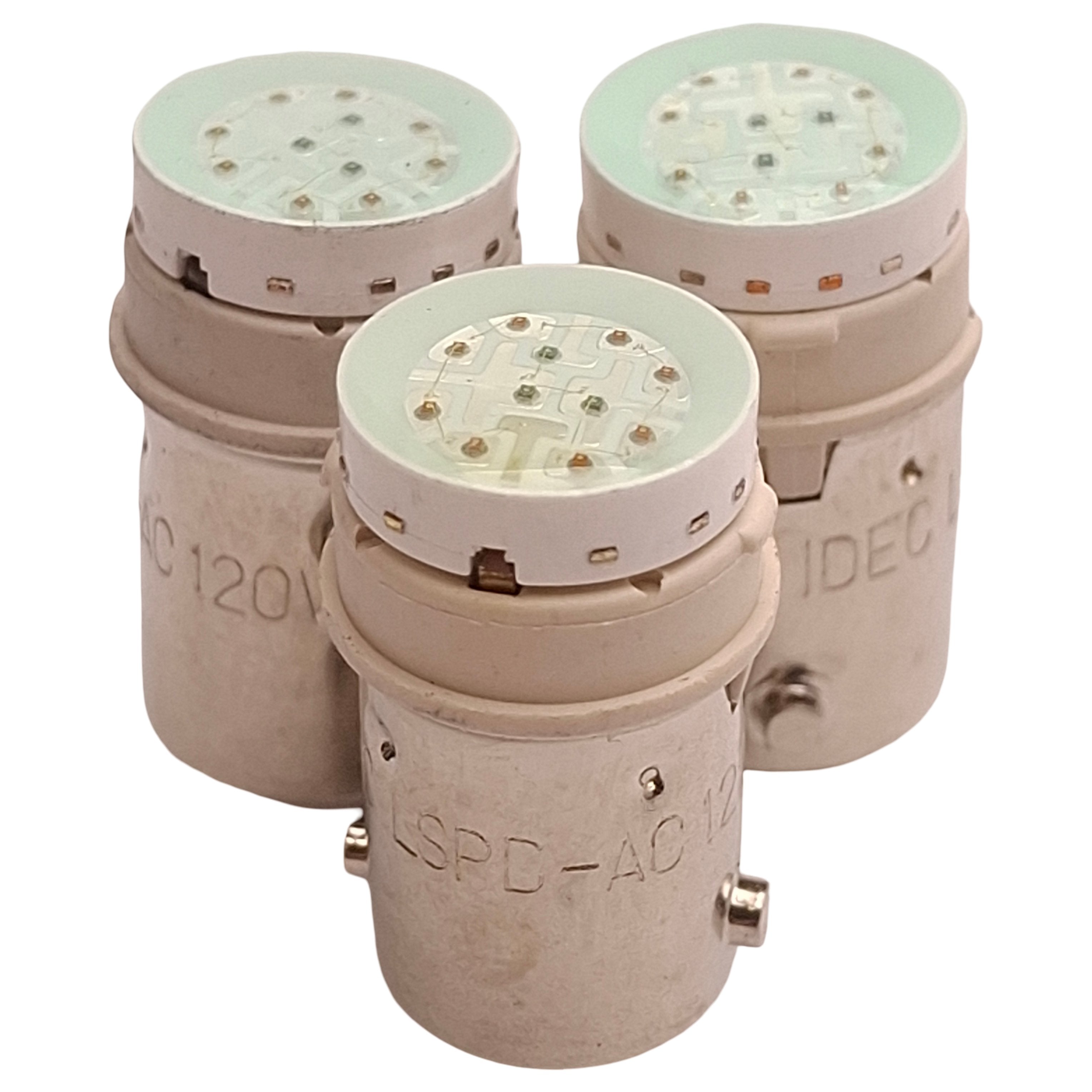 Lot of 3 Idec LSPD-AC120V Pushbutton LED Bulb, Green, 120VAC, 22mm Mou ...