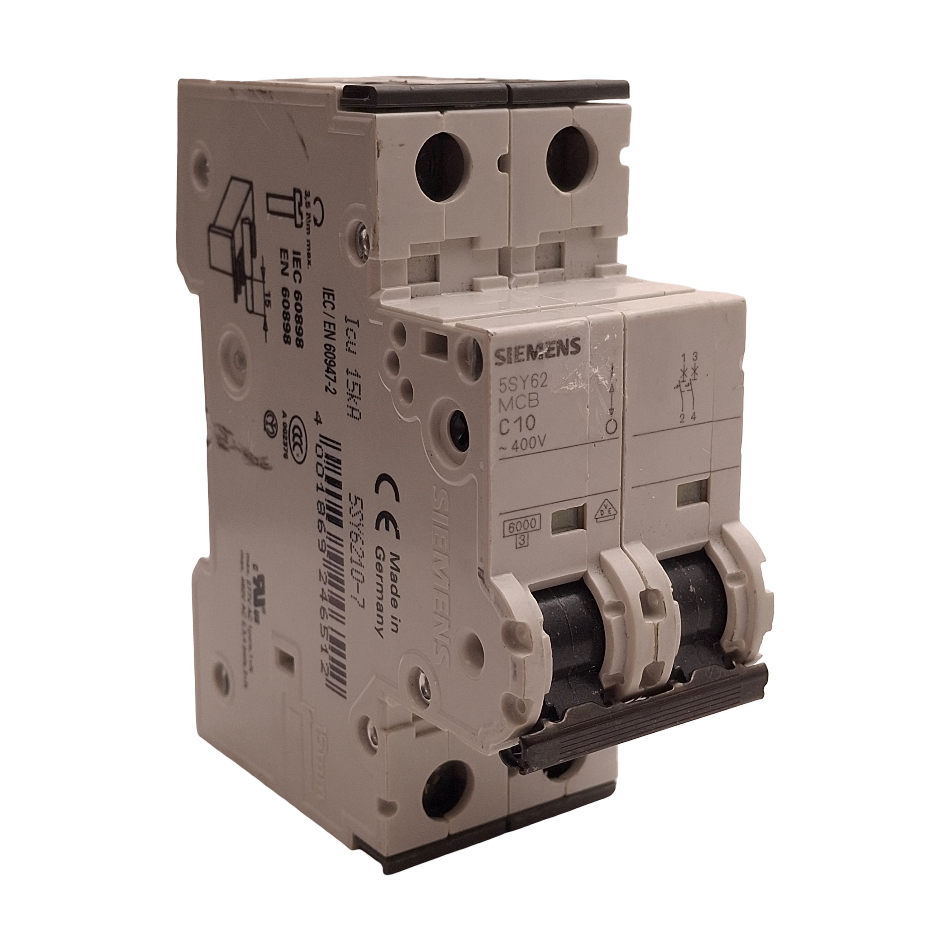 Siemens 5SY6210-7 Circuit Breaker, 2-Pole, 10A 400VAC, C-Curve, DIN Ra – Next Day Automation