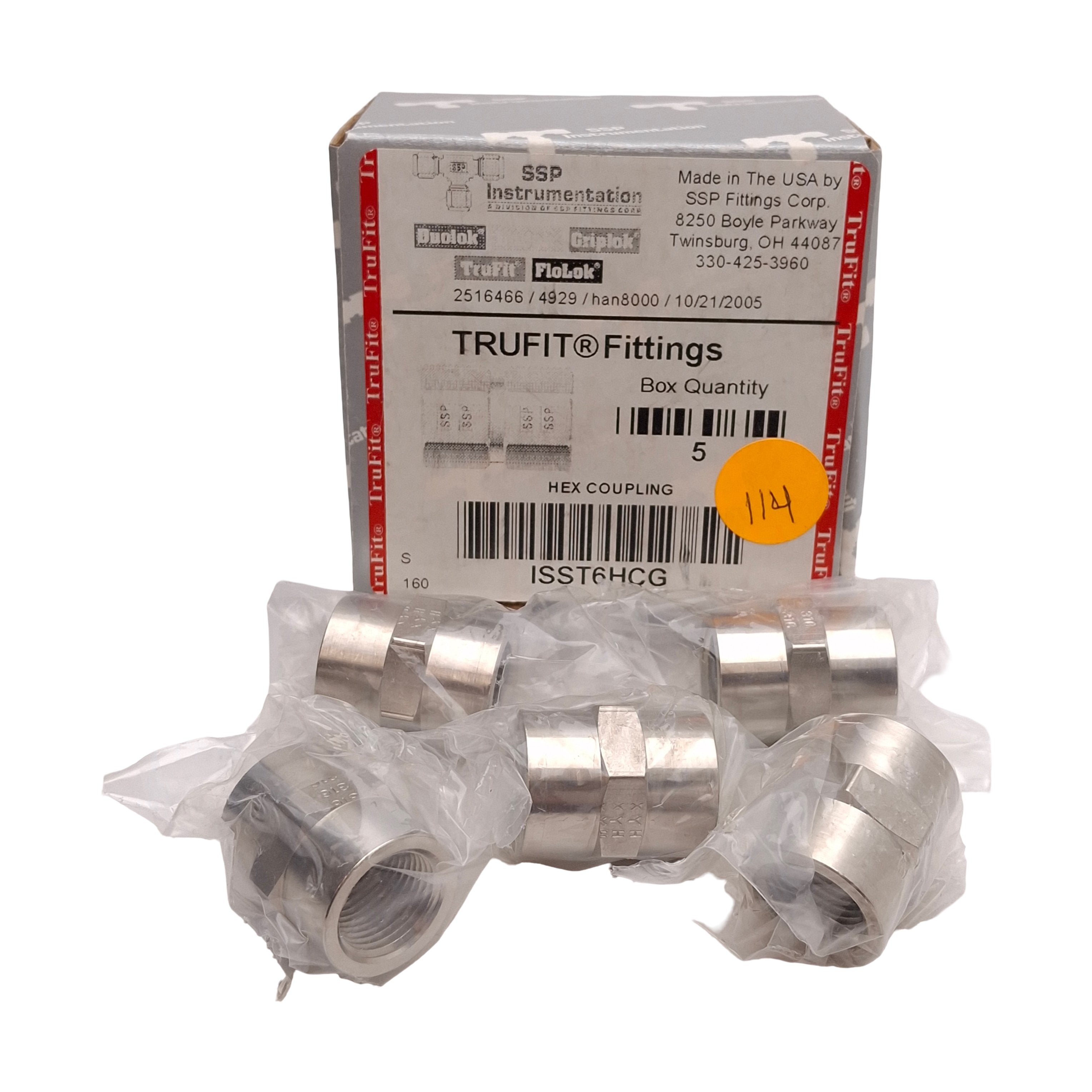 Lot of 5 SSP ISST6HCG Trufit Female Hex Pipe Coupling, 316SS, 3/8in NP ...