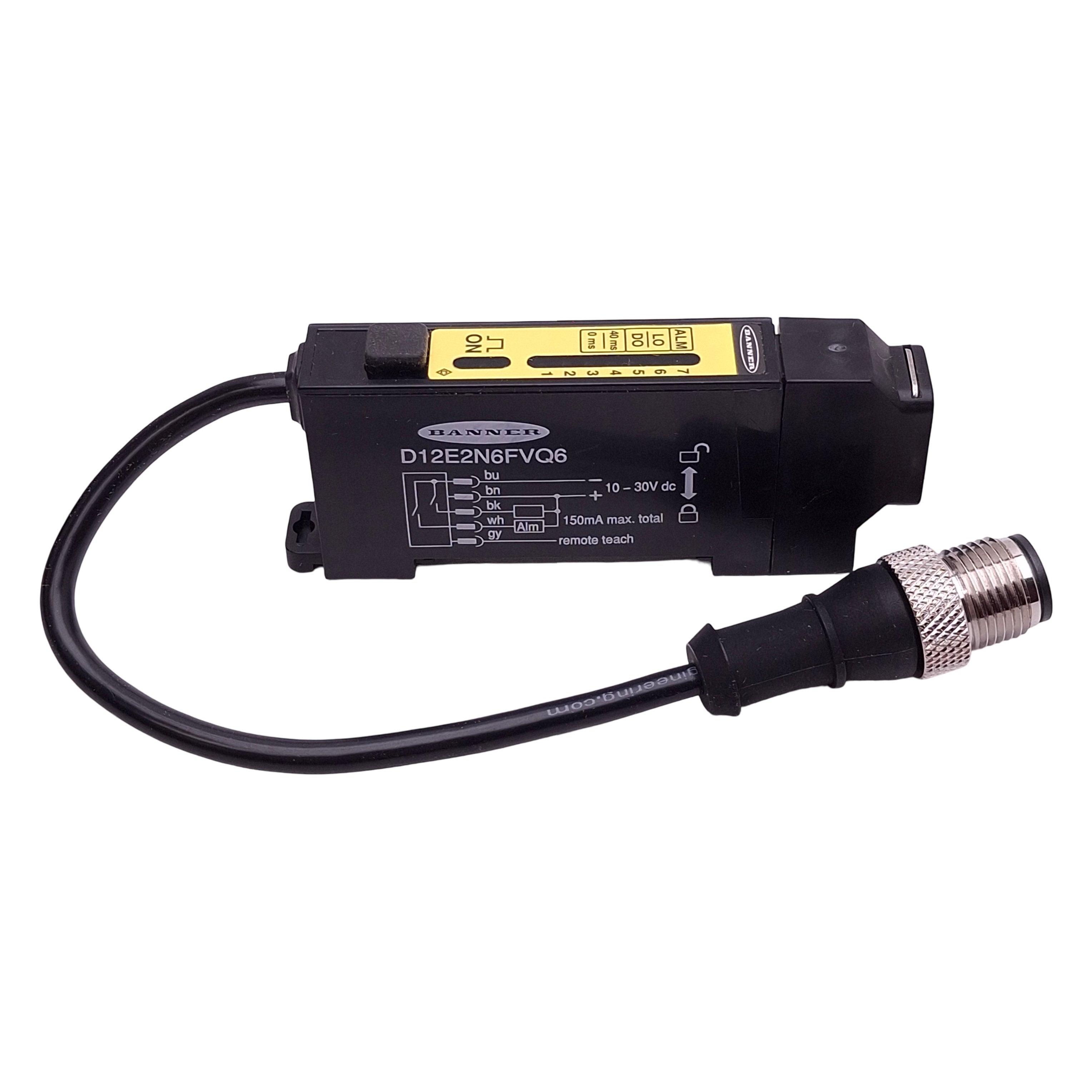 Banner D12E2N6FVQ6 Glass Fiber Optic Sensor, NPN, 10-30VDC, 5-Pin M12 ...