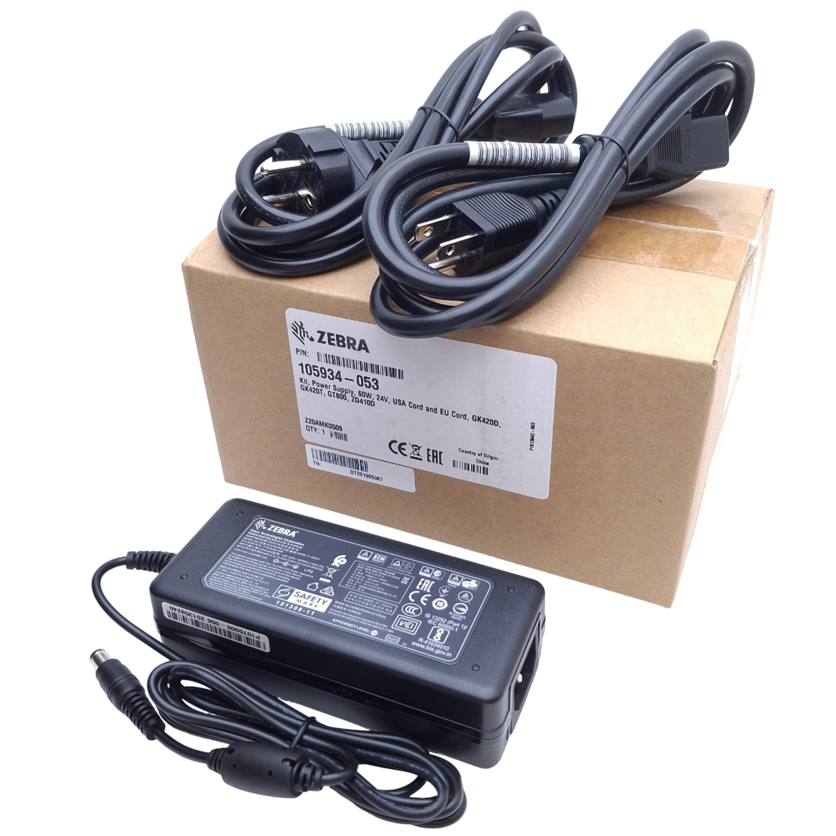 Zebra 105934-053 Power Supply For Zebra GK & ZD Series, 100-240VAC, 24 ...